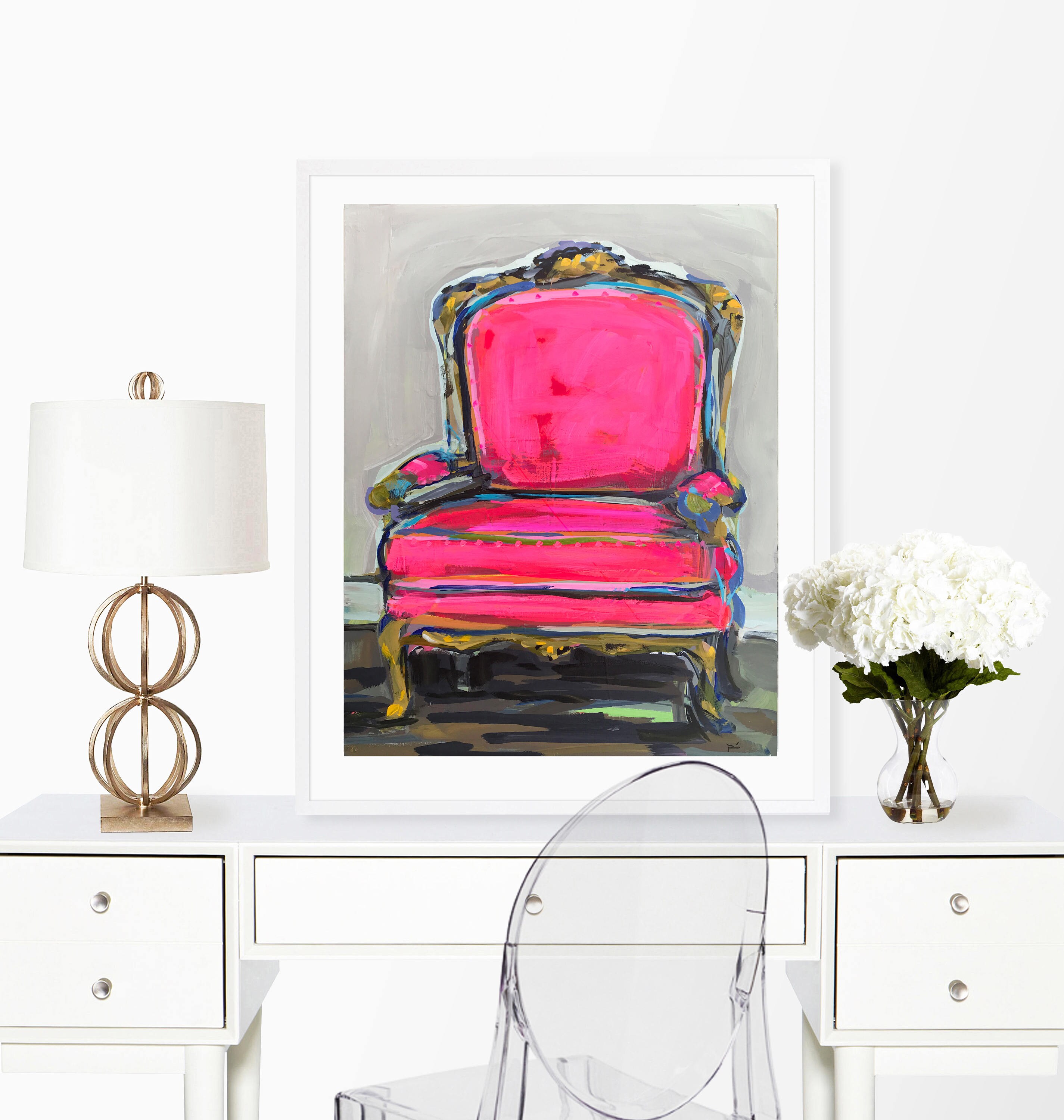 Pink Chair Print on Paper or Canvas Hot Pink - Etsy