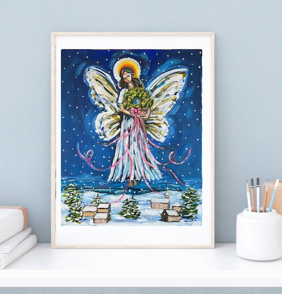 Christmas Angel Paintings On Canvas WEASYYDS Christmas Angel With Pine