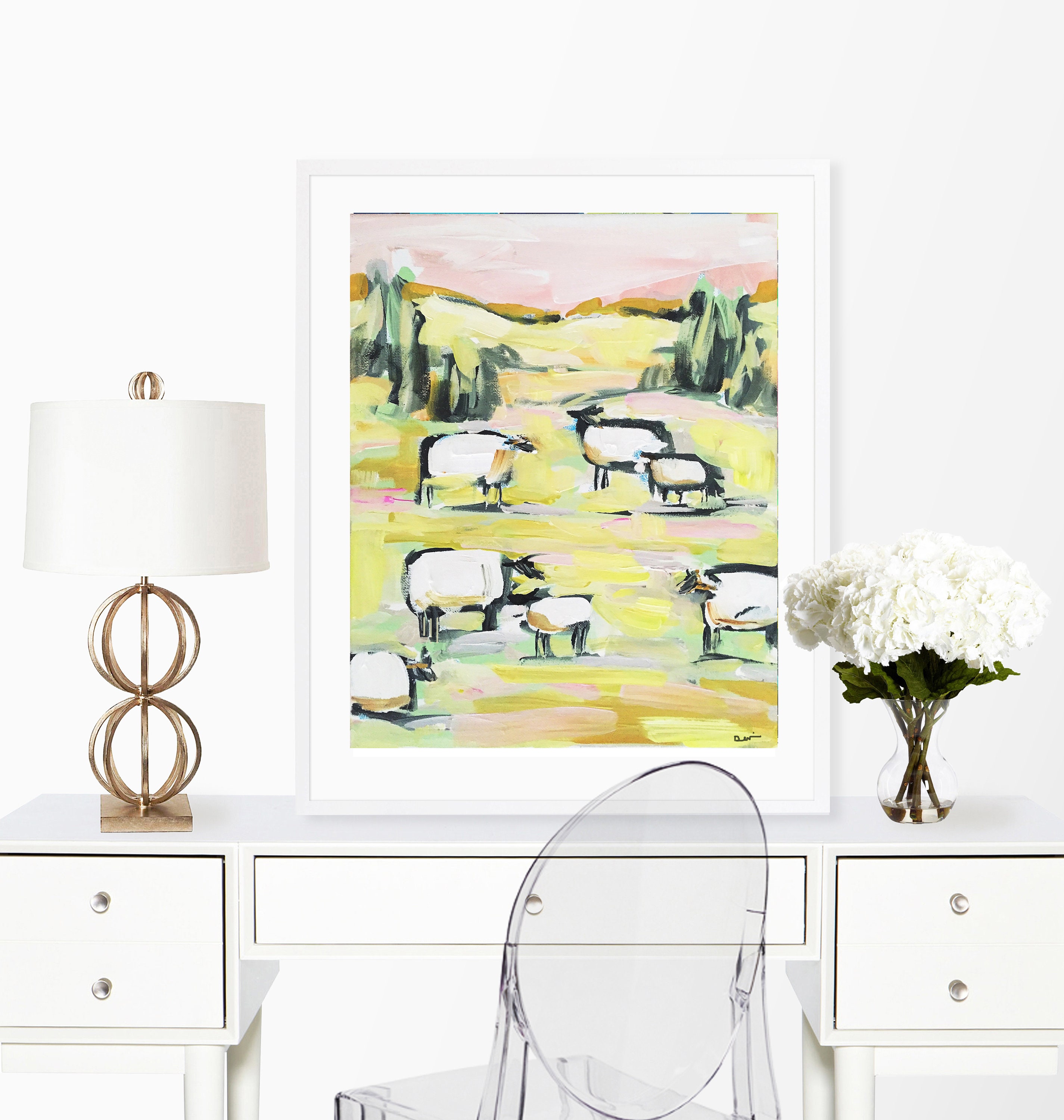 PRINT on Paper/canvas, "sheep With Pinks" - Etsy