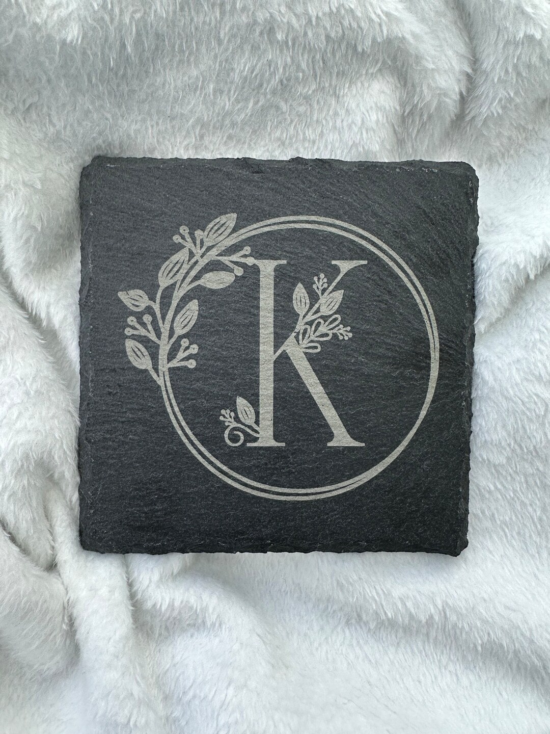 Natural Slate Monogram Coaster - Etsy