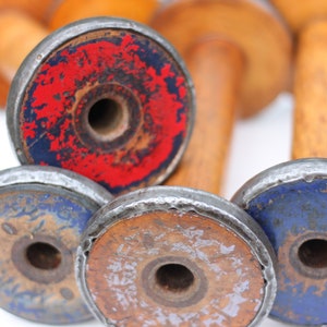 Vintage Antique Wooden Mill Bobbins, Metal Bound Original Patina ...