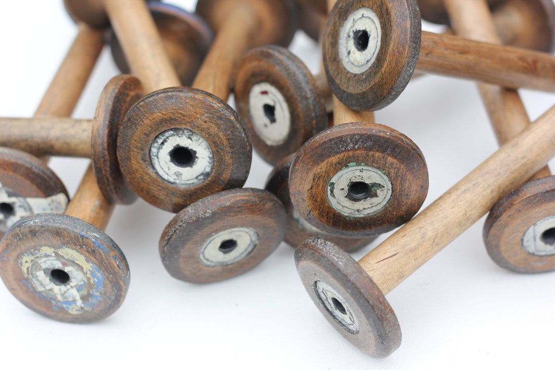 Vintage Antique Wooden Mill Bobbins, Original White Paint Patina, 7 ...