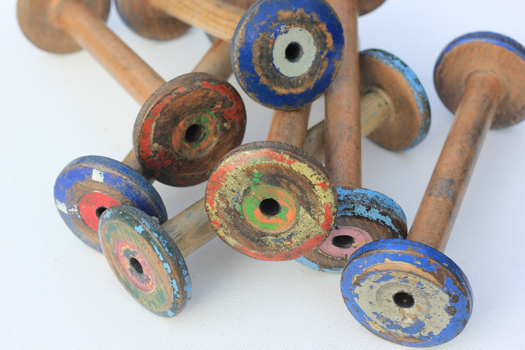 Vintage Antique Wooden English Mill Spool Bobbins With Original Patina ...