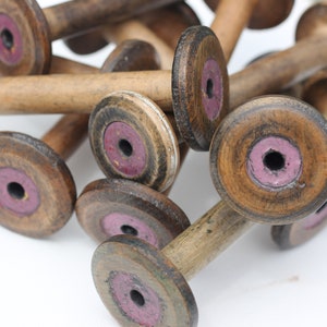 Vintage Antique Wooden Bobbins, Original Pink Paint Patina, 7", Cleaned ...
