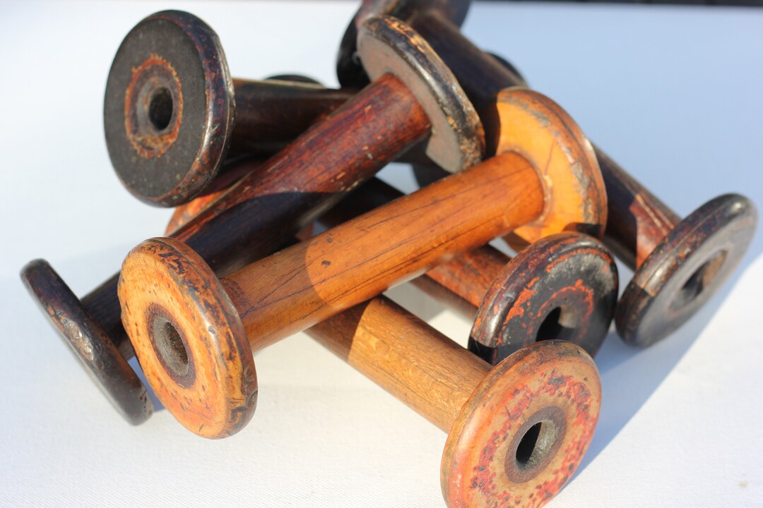 Vintage Antique Wooden Roving Weaving Mill Bobbins, Rich Patina ...