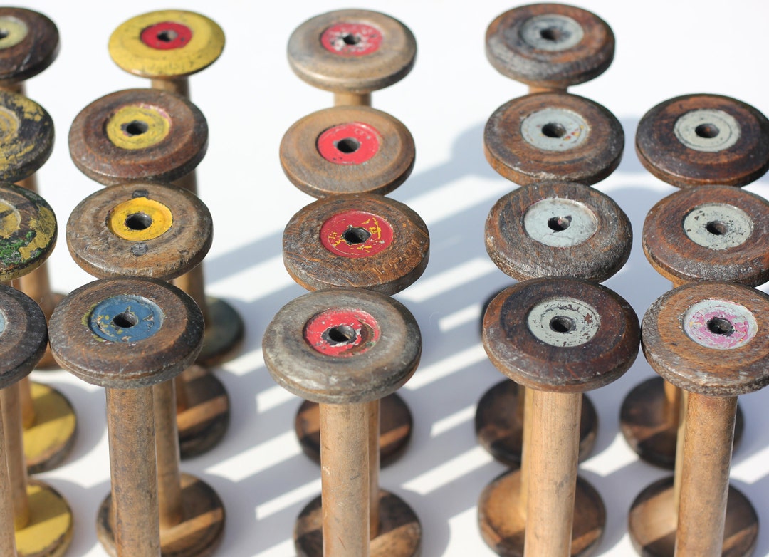 Vintage Antique Weaving Mill Wooden Bobbin Spools, Cotton/linen ...