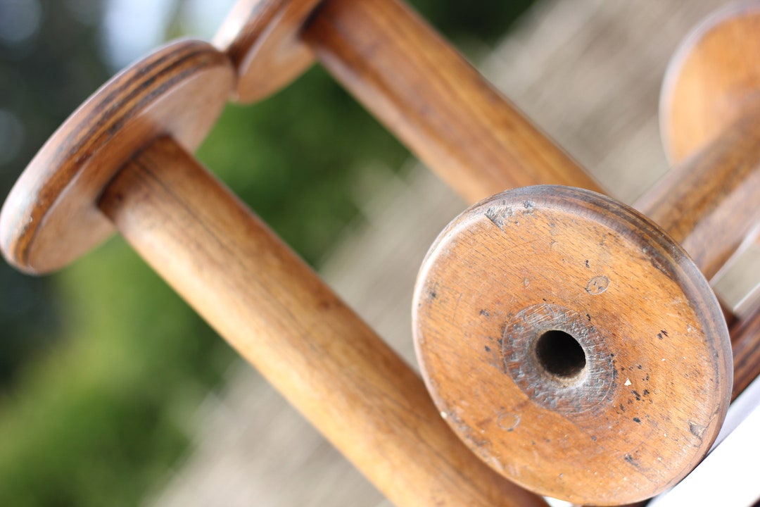 Vintage Antique Wooden Weaving Mill Spinning Bobbins, Original ...