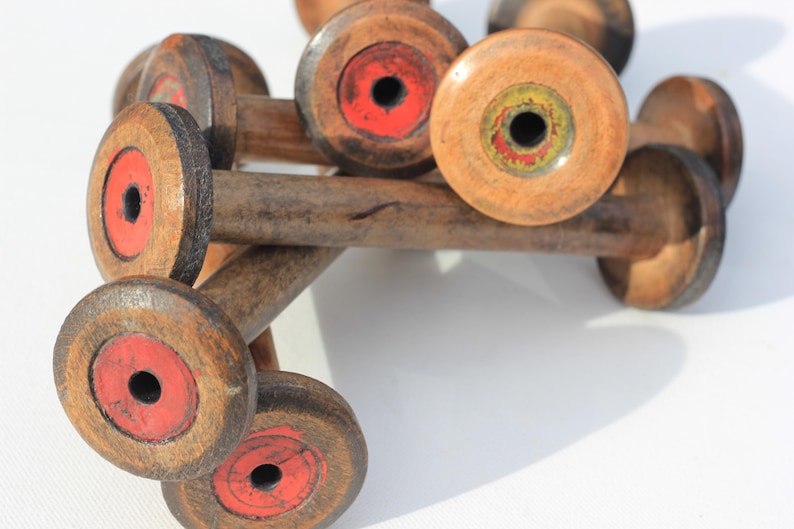 Vintage Antique Weaving Mill Wooden Bobbin Spools, Cotton/linen ...