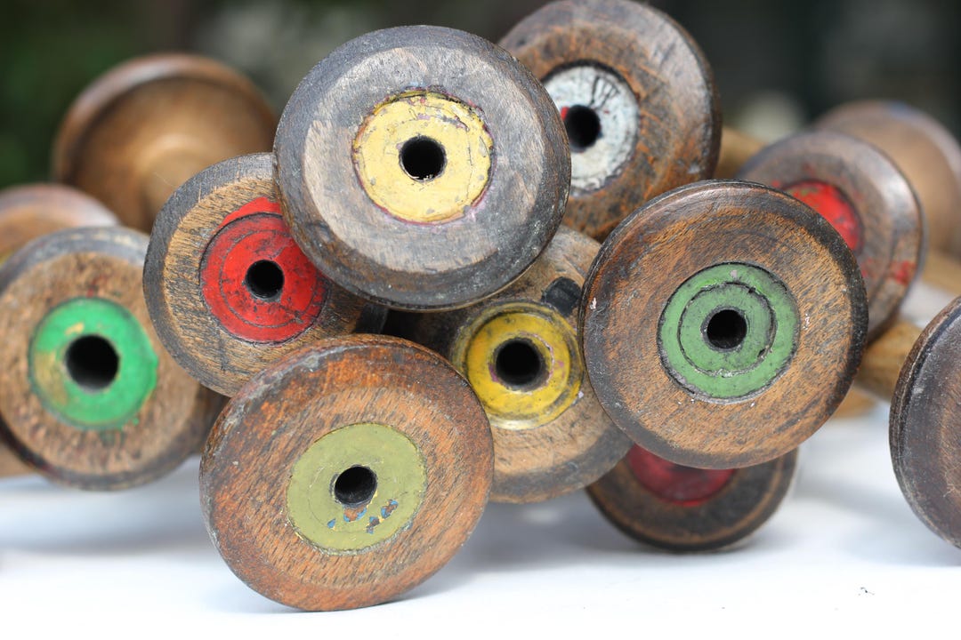 Vintage Antique Weaving Mill Wooden Bobbin Spools, Cotton/linen ...