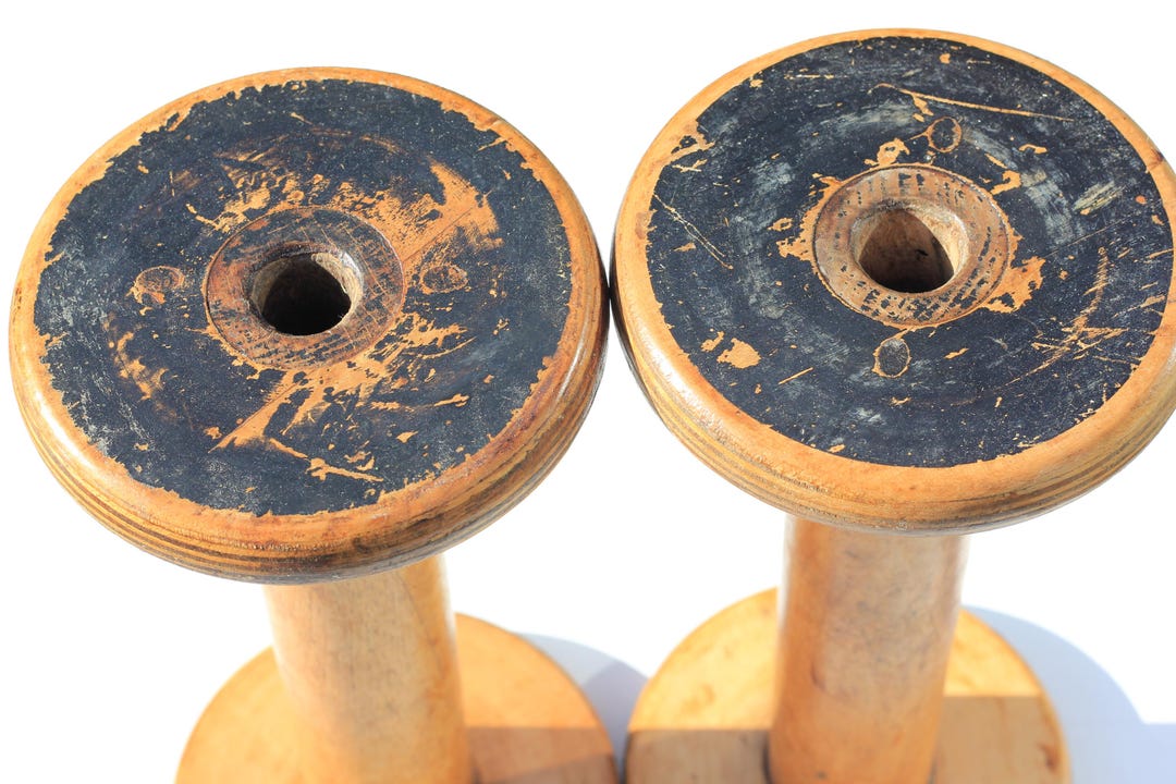 Vintage Antique Wooden Roving Bobbin, Rare Large Bobbins, Original ...