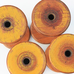 Vintage Antique Wooden Weaving Mill Spinning Bobbins, Yellow / Blue ...