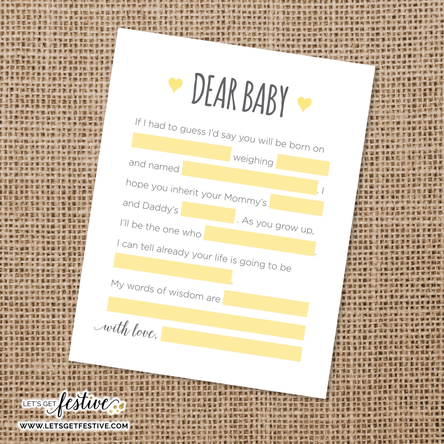 Dear Baby Game Cards | Baby Shower - Etsy