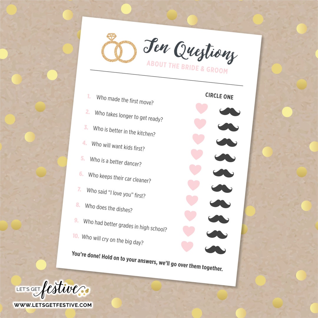 Ten Questions About the Bride & Groom | Bridal Shower Game - Etsy