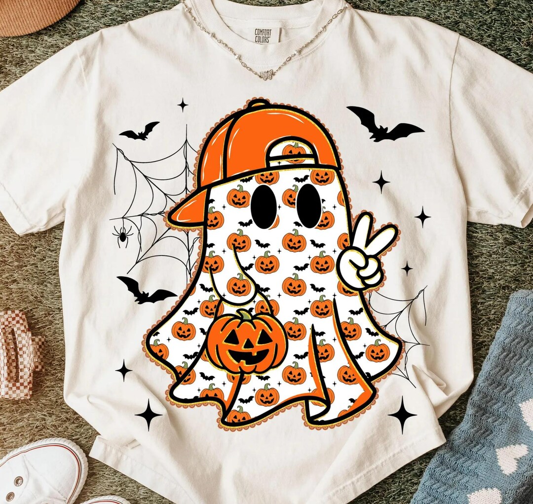 Halloween Ghost Comfort Colors Tee: Spooky Season Kids Shirt - Etsy
