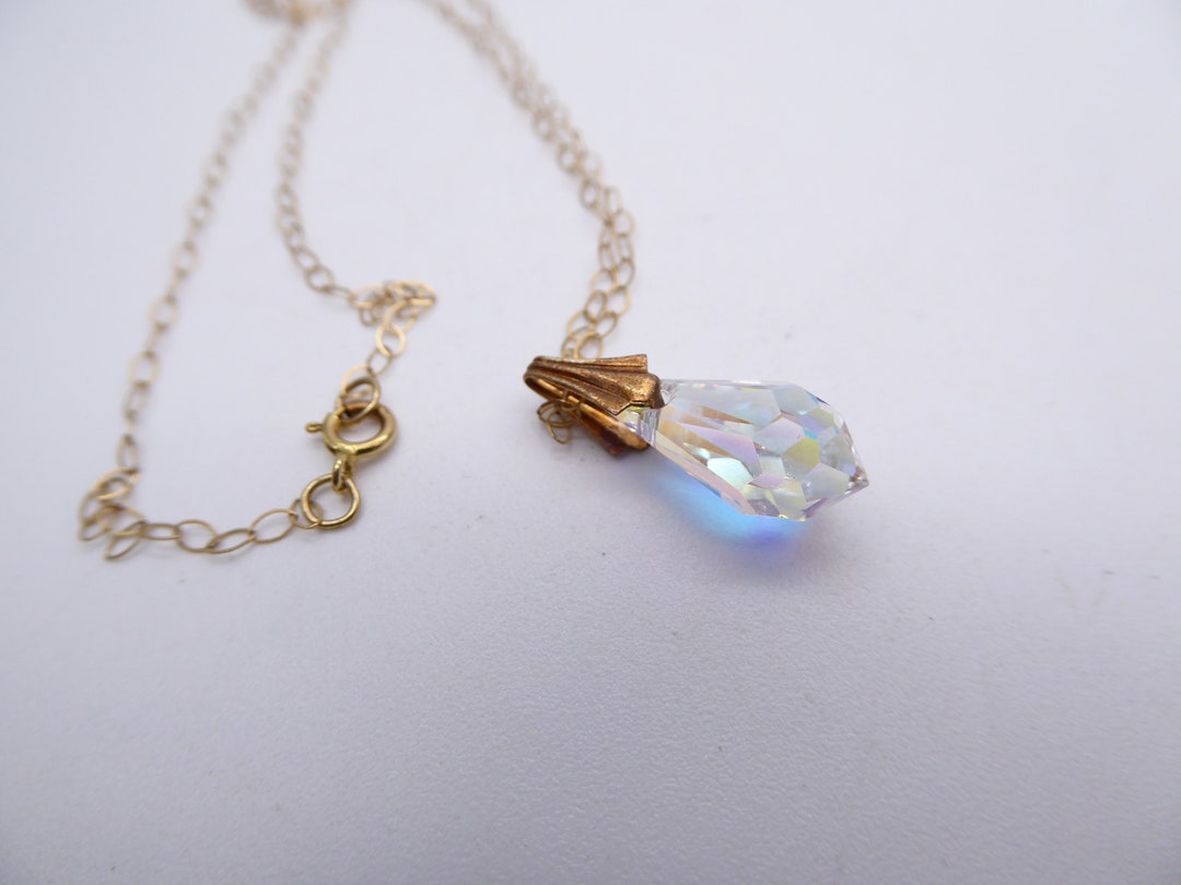Vintage 9ct Yellow Gold Aurora Borealis Crystal Tear Drop - Etsy