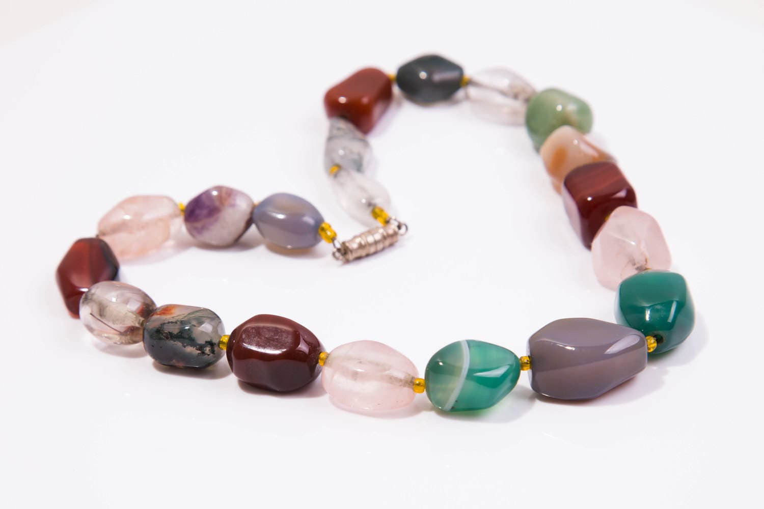 Pretty Tumbled Polished Agates Necklace, Moss Agate, Rock Crystal ...