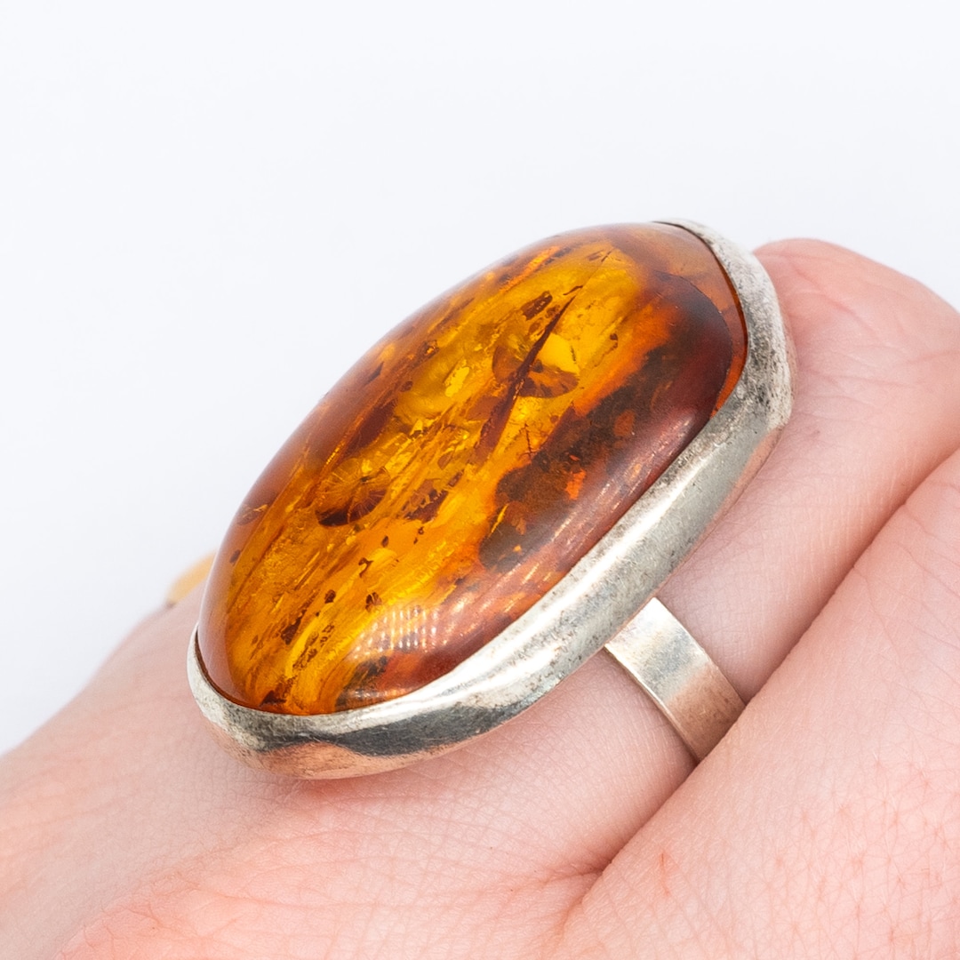 Vintage Polish Baltic Amber Sterling Silver Amber Ring – Size R - Etsy