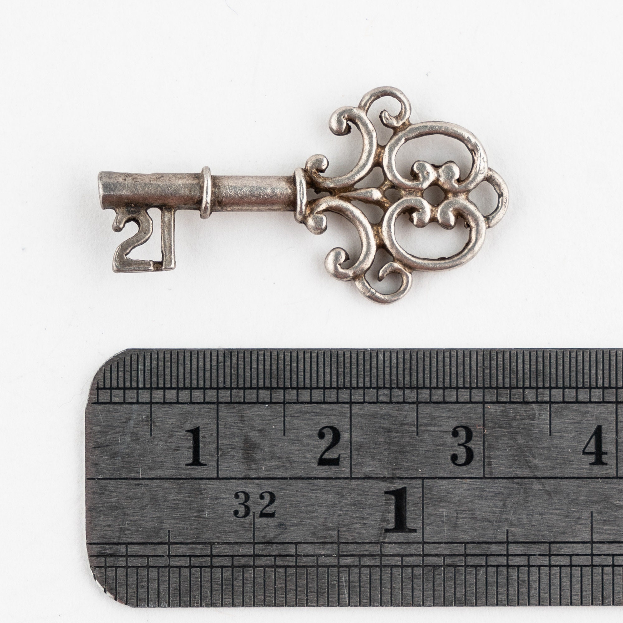 Vintage Sterling Silver 21st Birthday Key Charm Pendant