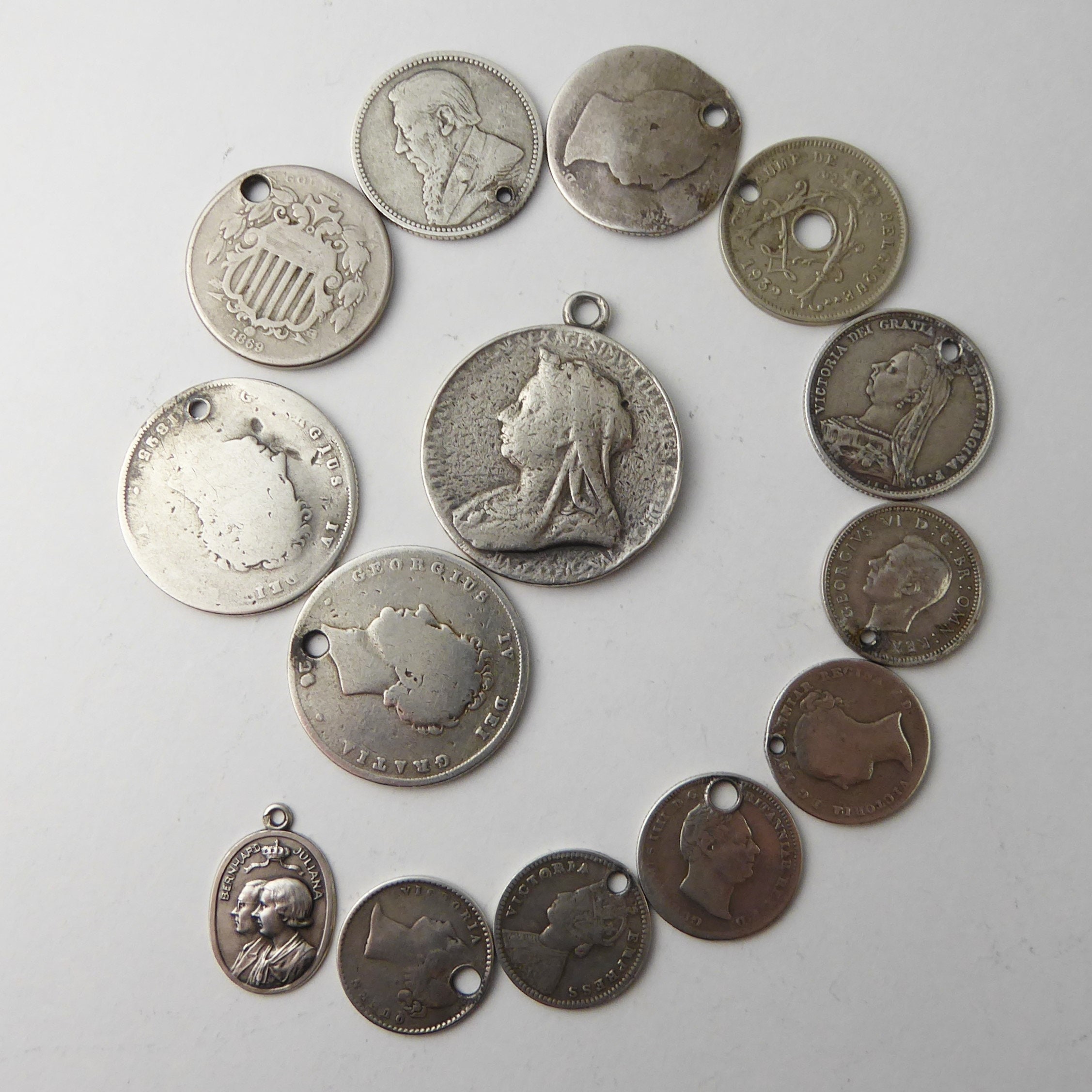Job Lot Silver Coins / Victoria / George / Annas / 4d / Drilled / Sterling