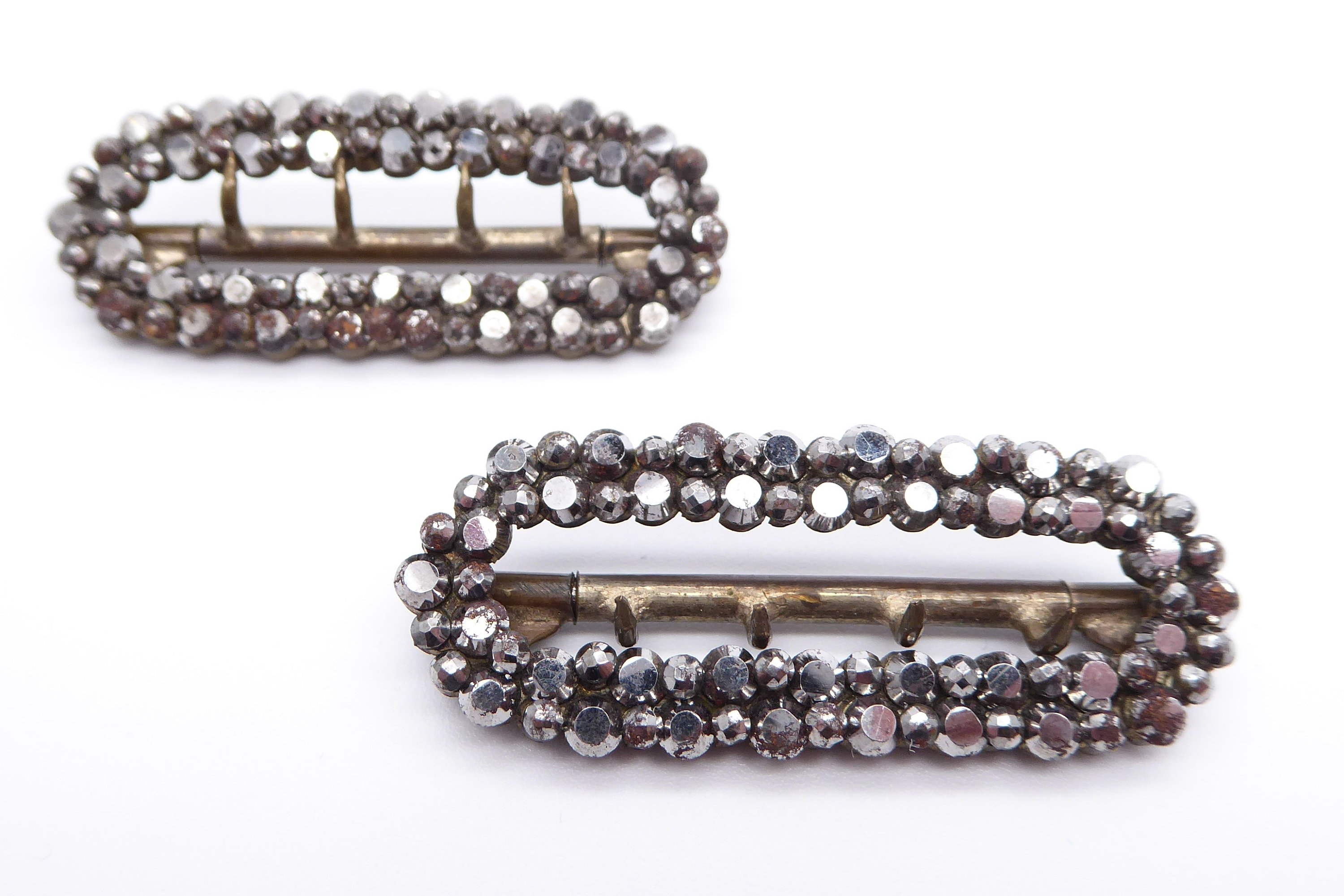 Pair Antique Georgian Victorian Riveted Cut Steel Shoe Buckles