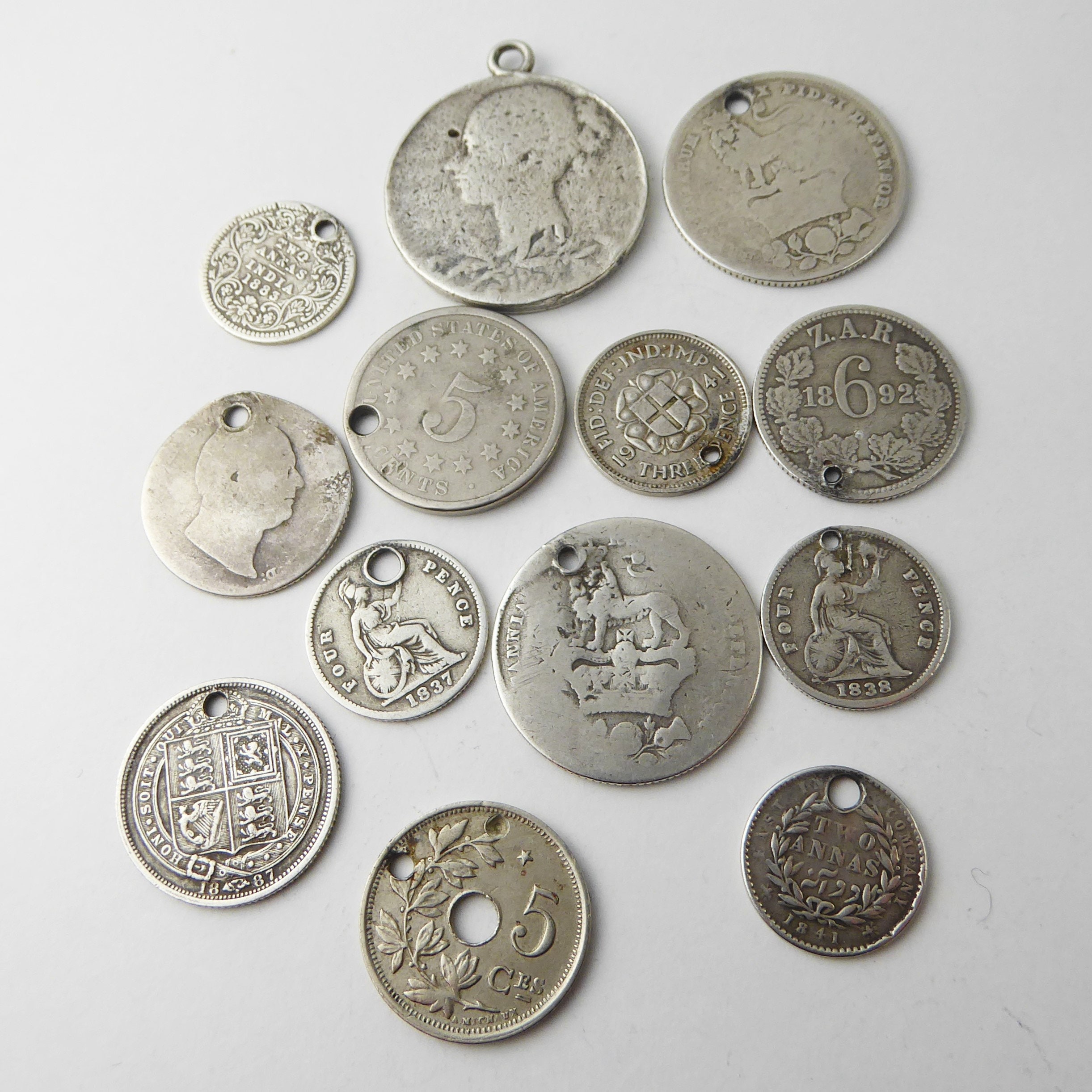 Job Lot Silver Coins / Victoria / George / Annas / 4d / Drilled / Sterling