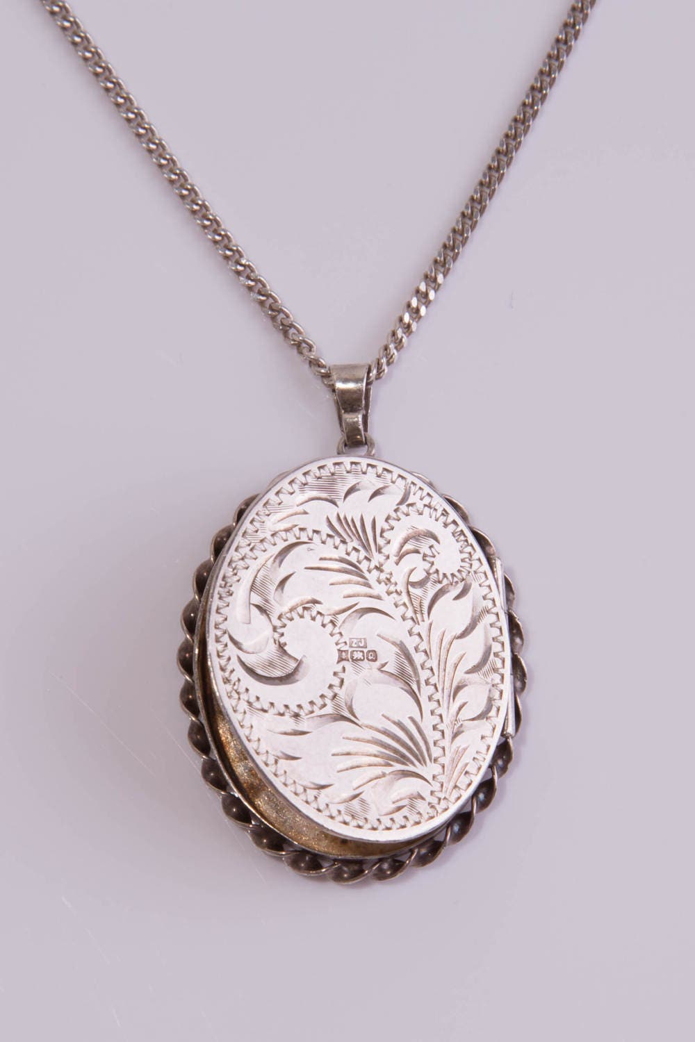 Large Sterling Silver Ornate Bright Cut Locket