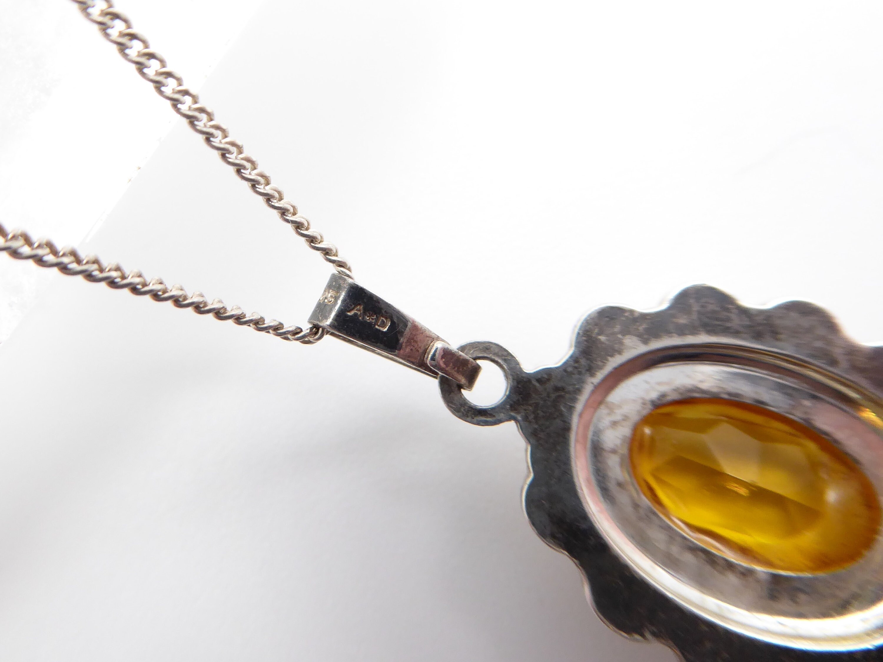 Vintage Andreas Daub Sterling Silver & Citrine Paste Pendant Necklace