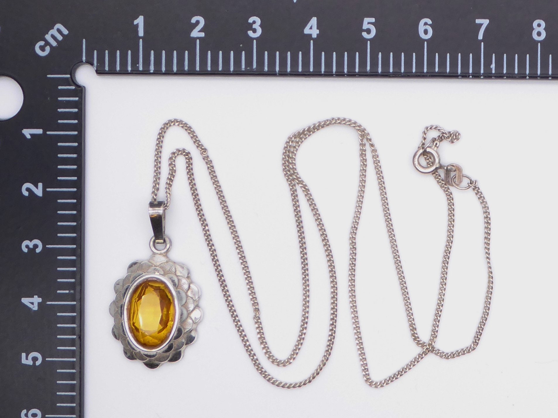 Vintage Andreas Daub Sterling Silver & Citrine Paste Pendant Necklace