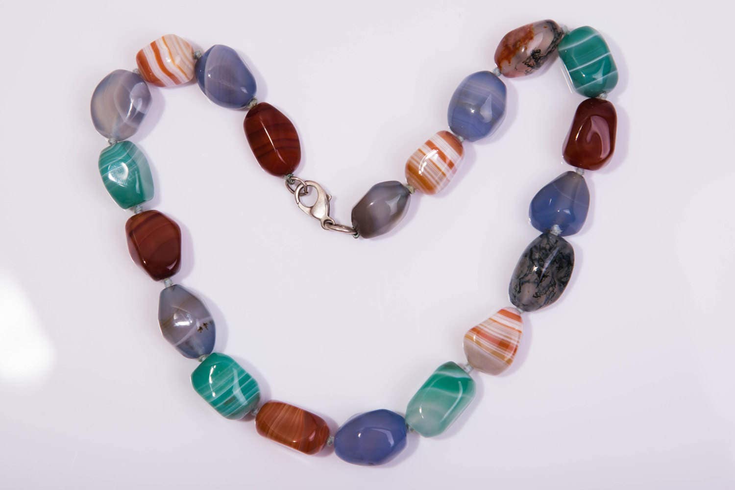Pretty Tumbled Polished Agates Necklace, Moss Agate, Rock Crystal ...