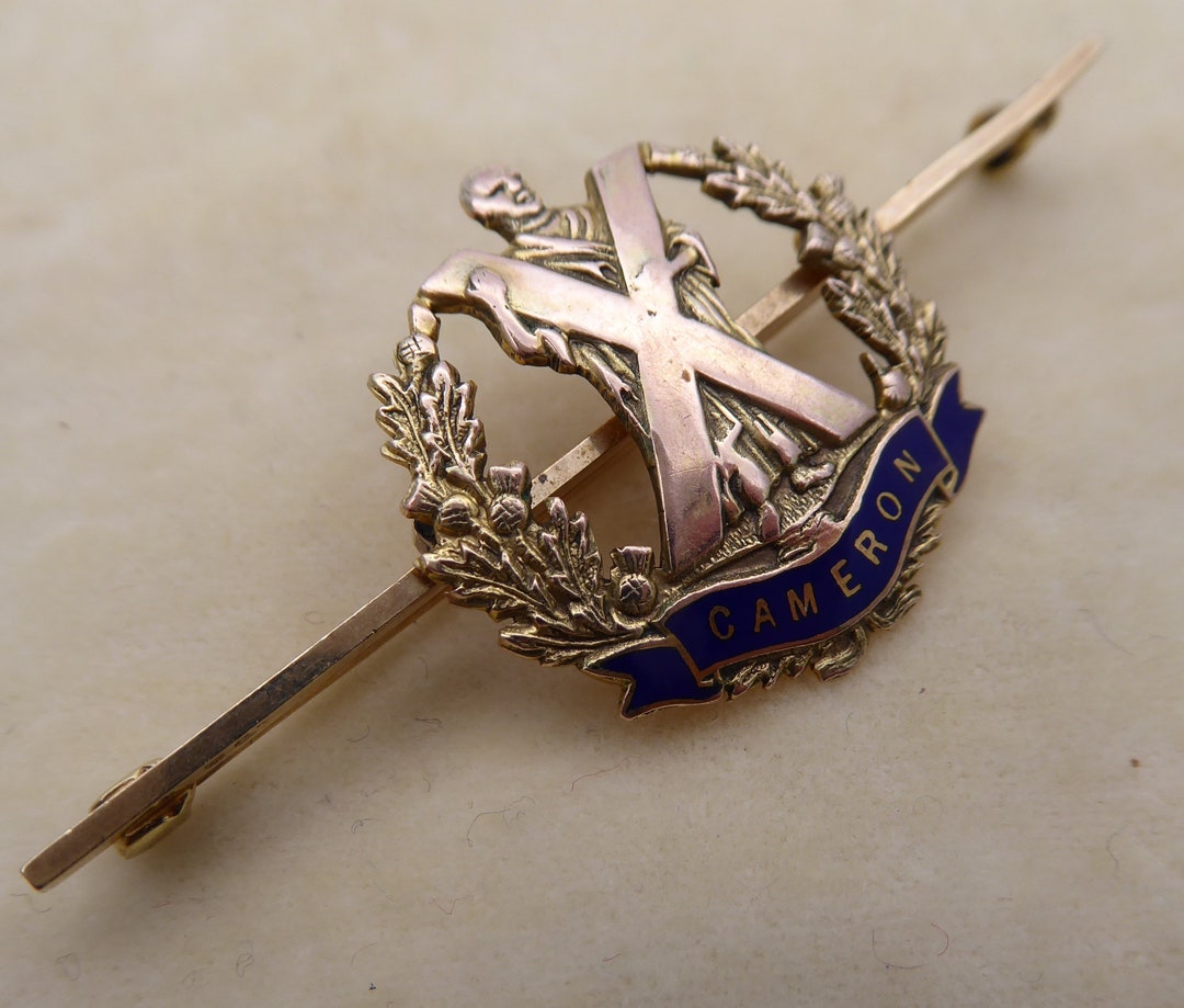 Antique Cameron Highlanders 9ct Yellow Gold & Enamel Sweetheart Brooch ...