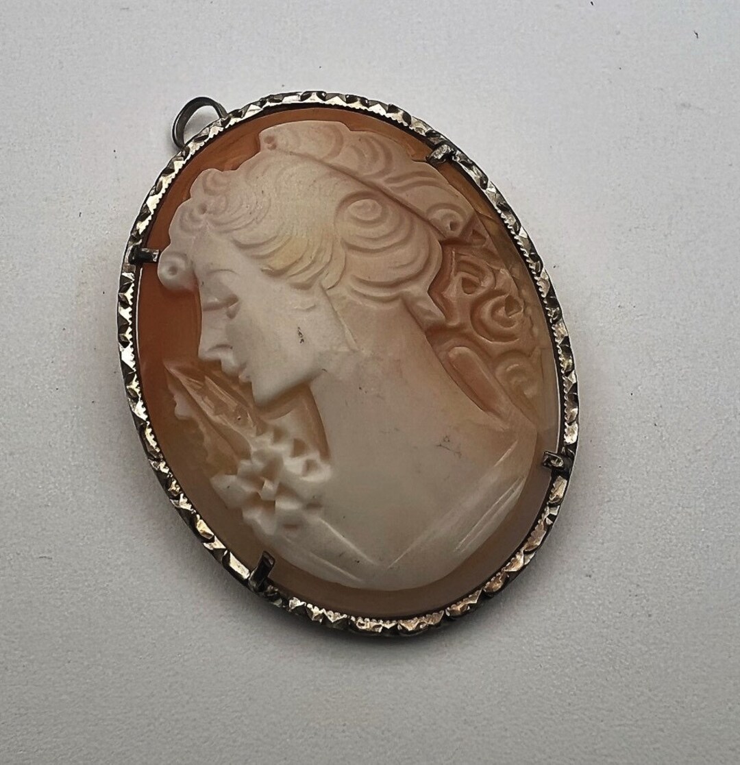 Vintage C1950s Sterling Silver Cameo Pendant Brooch - Etsy