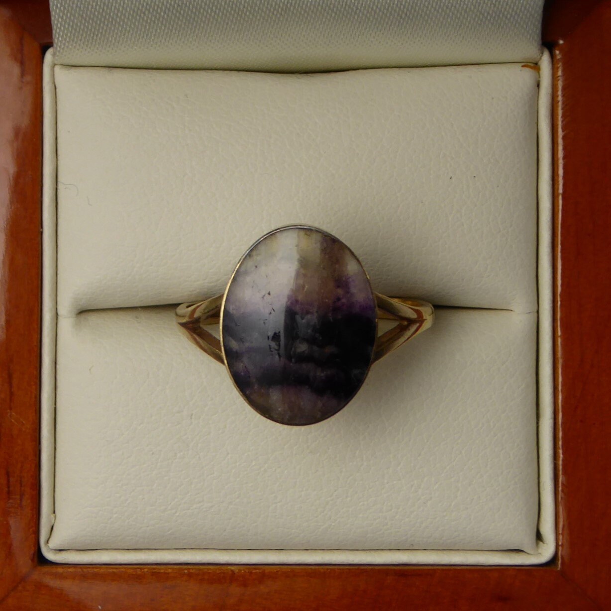 Vintage C1970s 9ct Yellow Gold & Derbyshire Blue John Ring