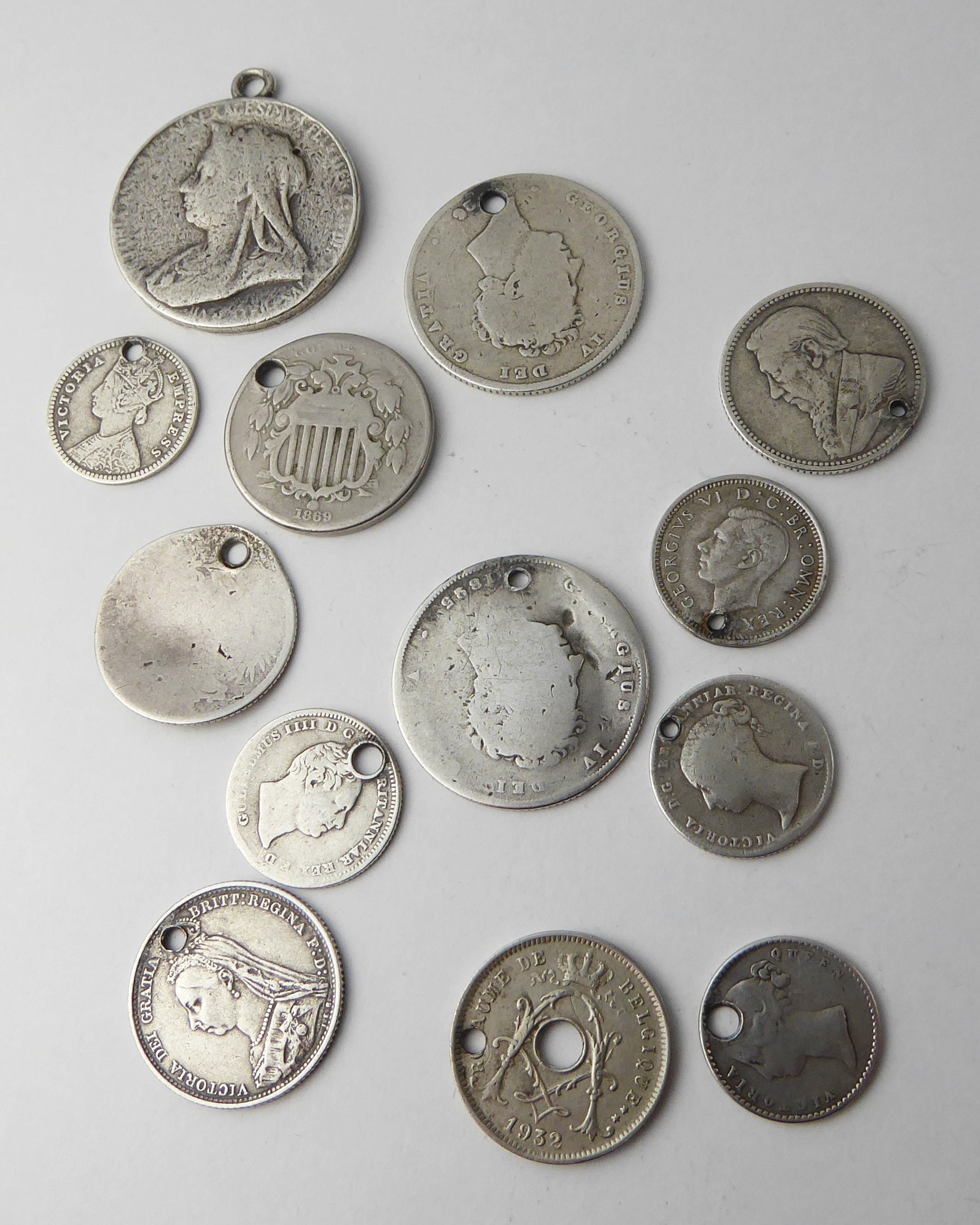 Job Lot Silver Coins / Victoria / George / Annas / 4d / Drilled / Sterling