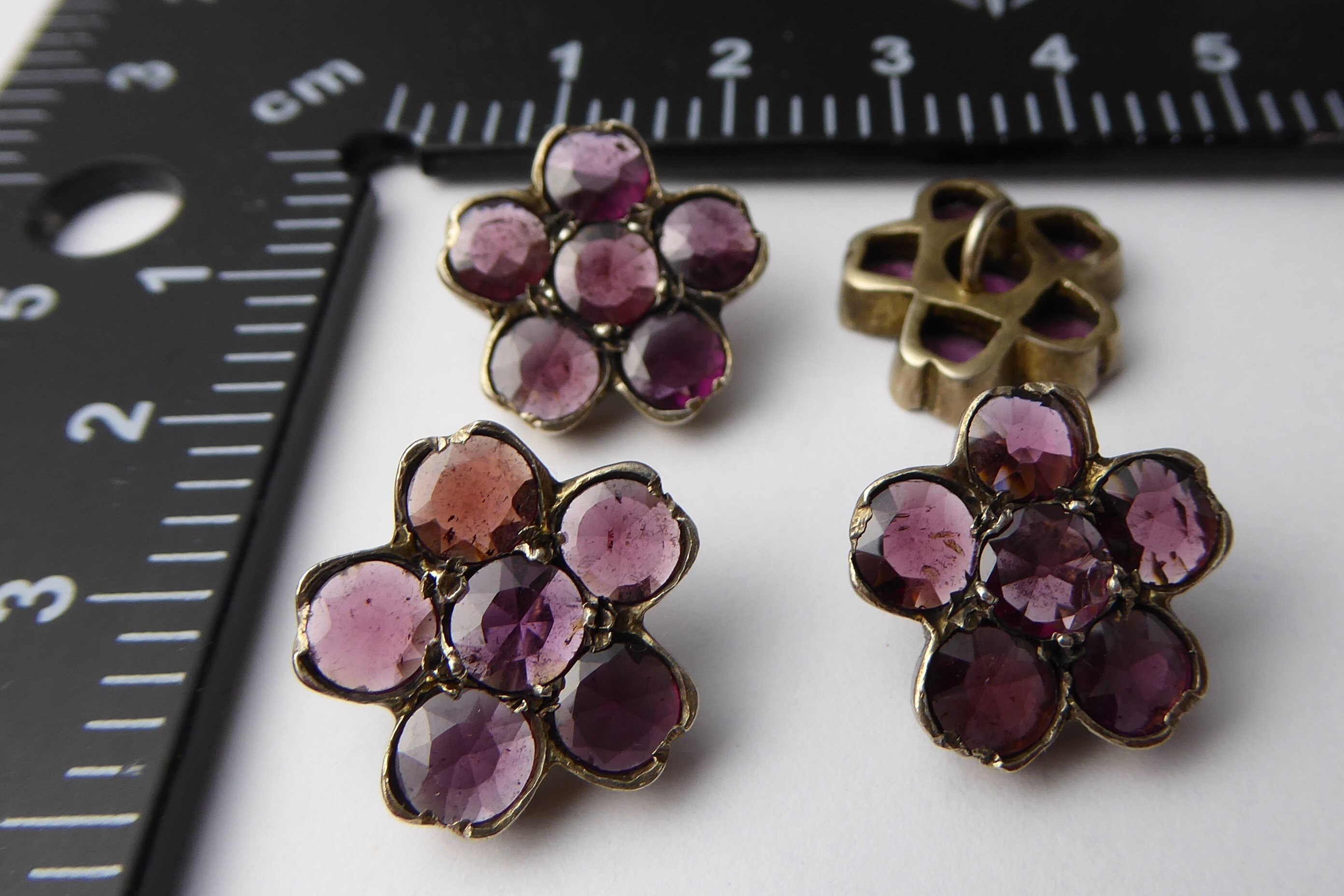 Antique Georgian Set of 4 Silver Garnet Buttons