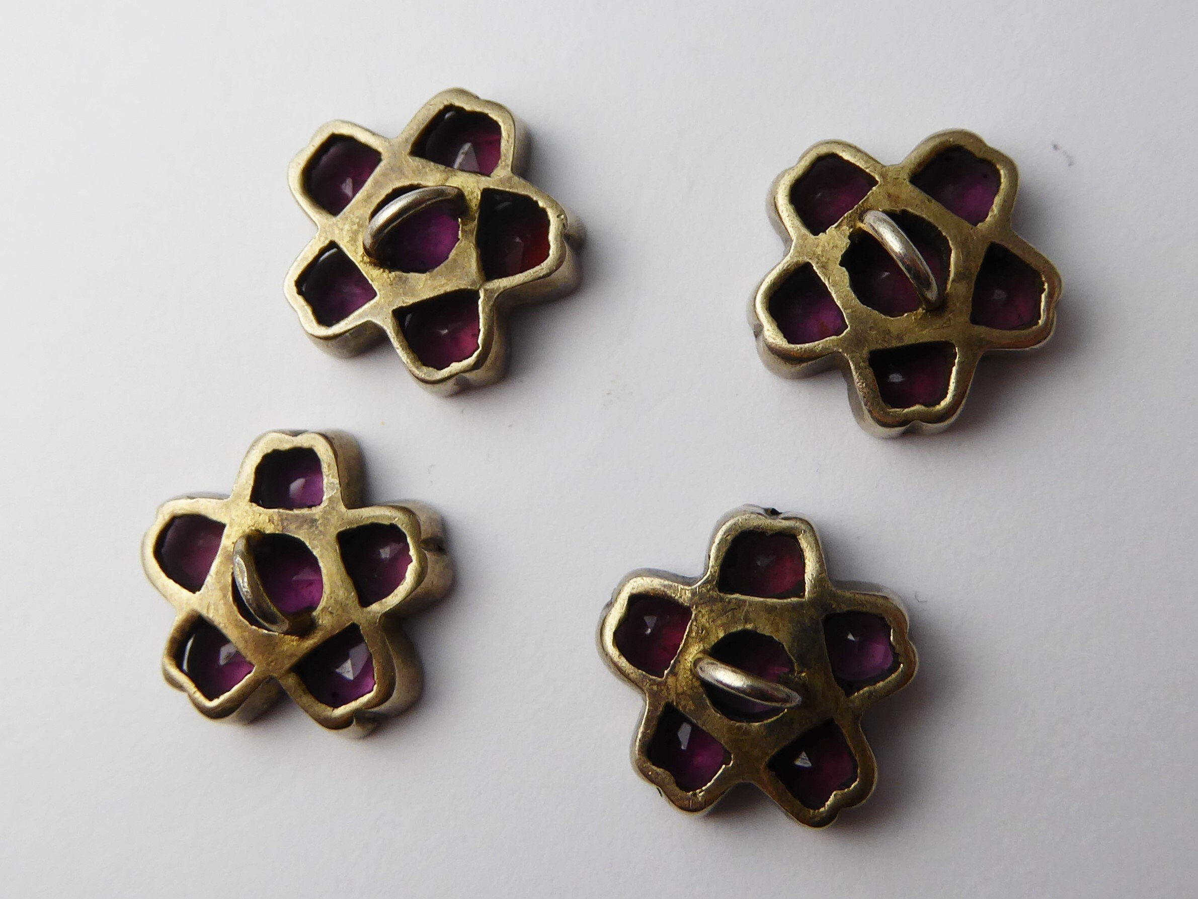 Antique Georgian Set of 4 Silver Garnet Buttons