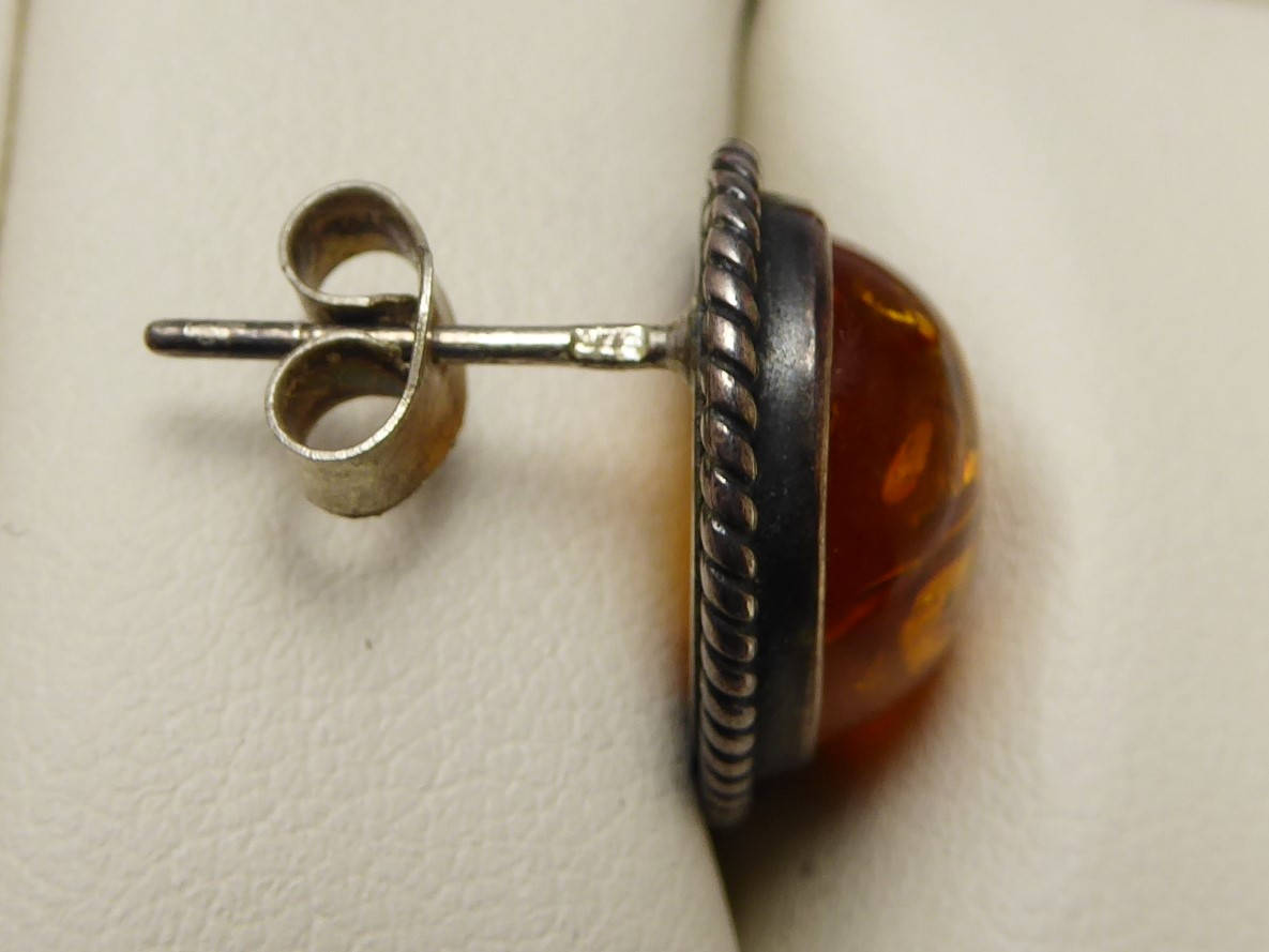 Vintage Sterling Silver & Sun Spangled Natural Amber Earrings