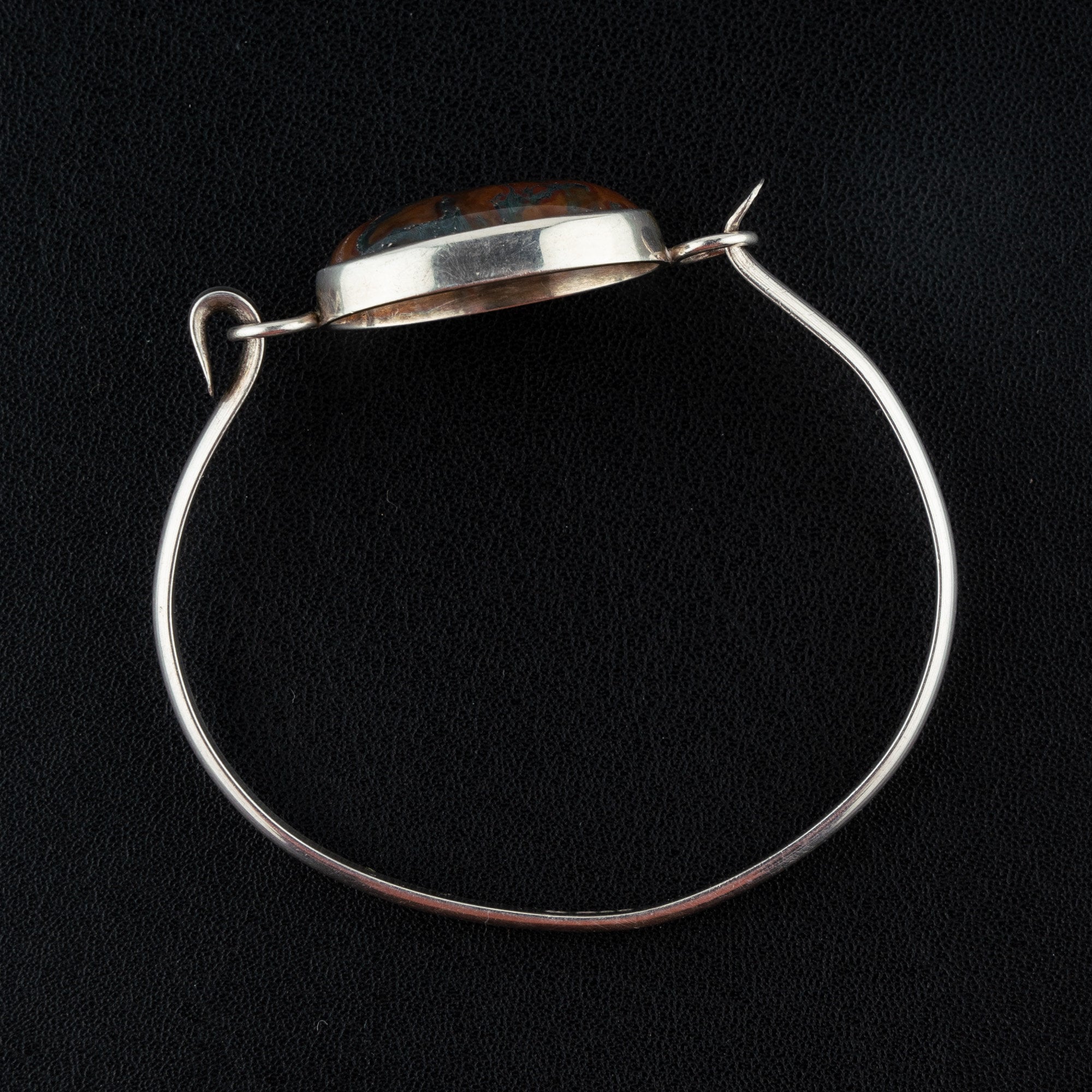 Vintage Ortak Malcolm Gray Sterling Silver Moss Agate Bangle - 1980