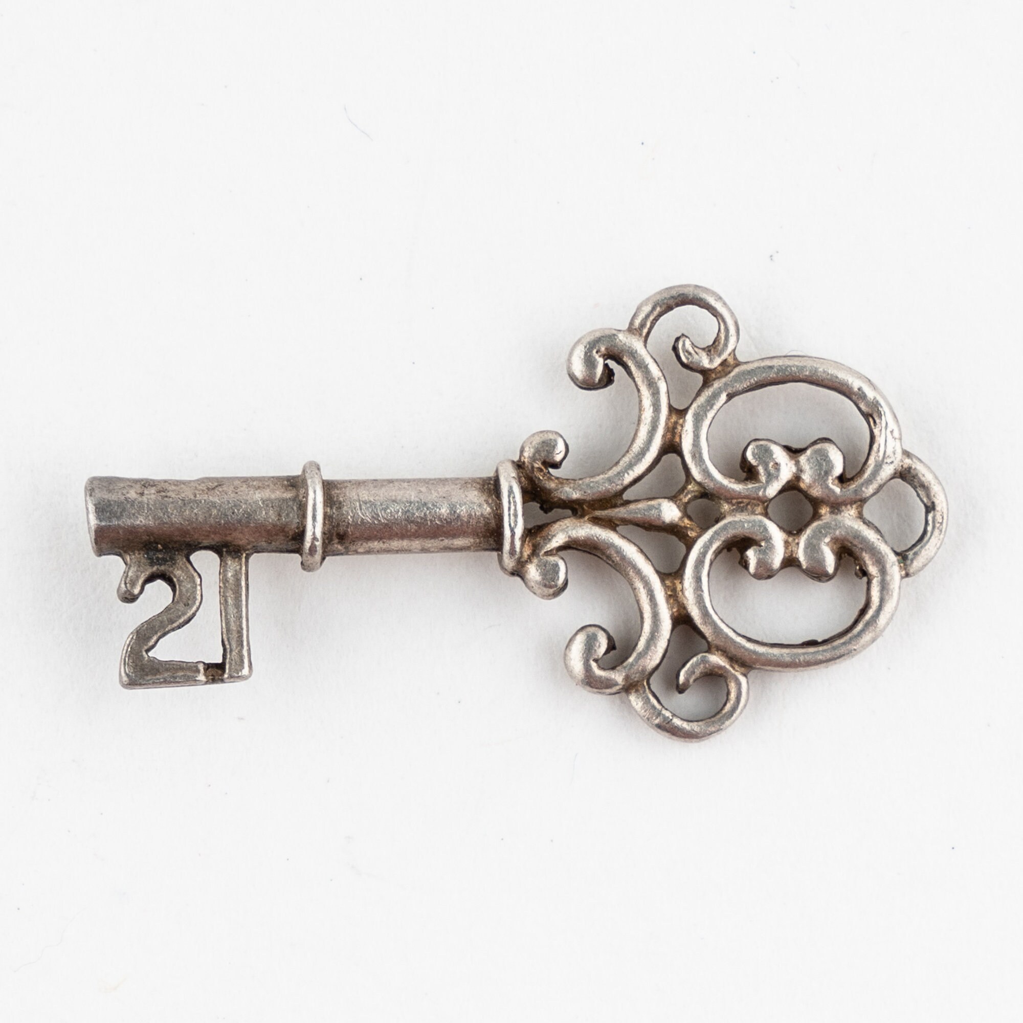 Vintage Sterling Silver 21st Birthday Key Charm Pendant