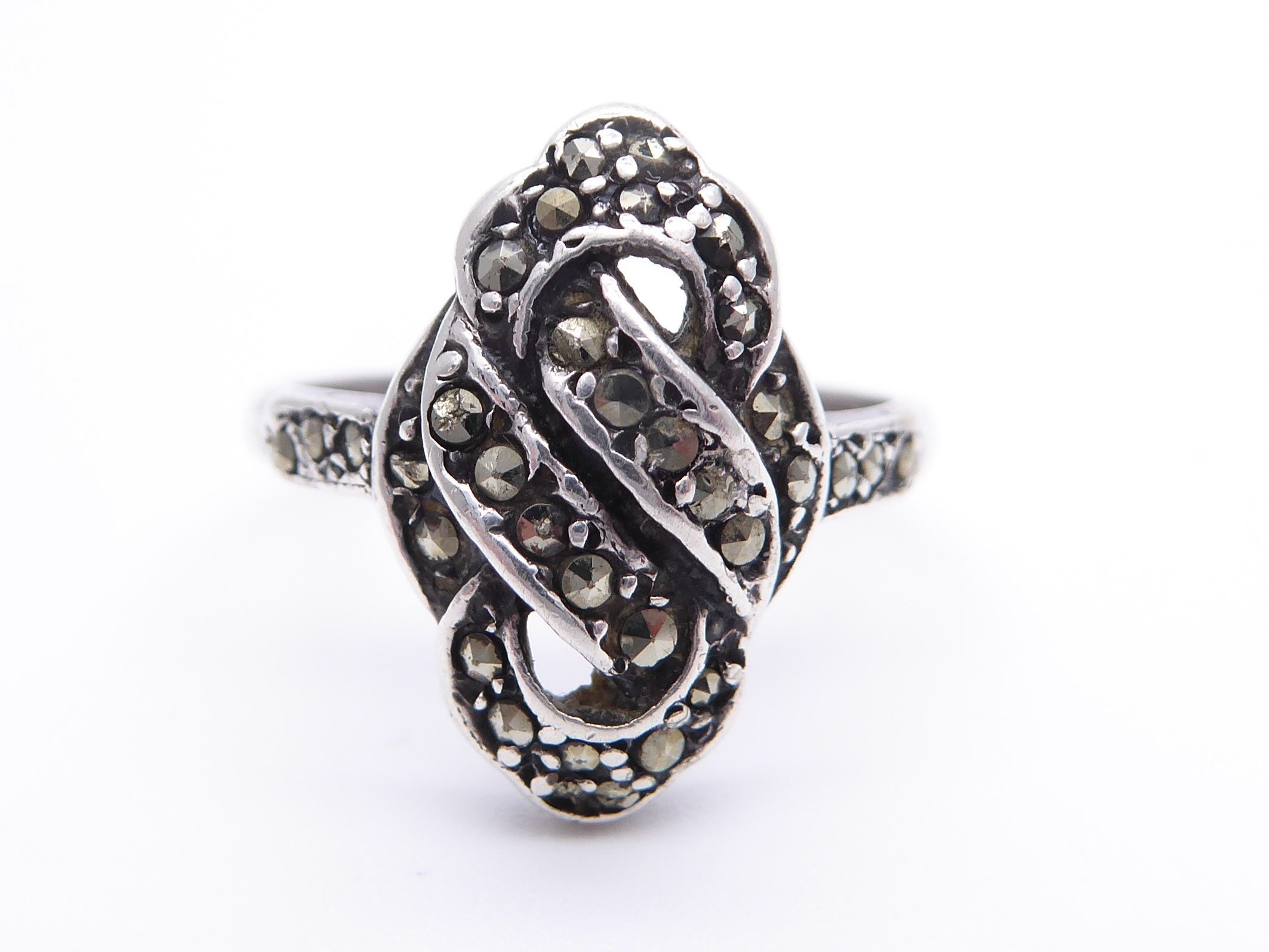 Vintage C1940s Sterling Silver & Marcasite Ring