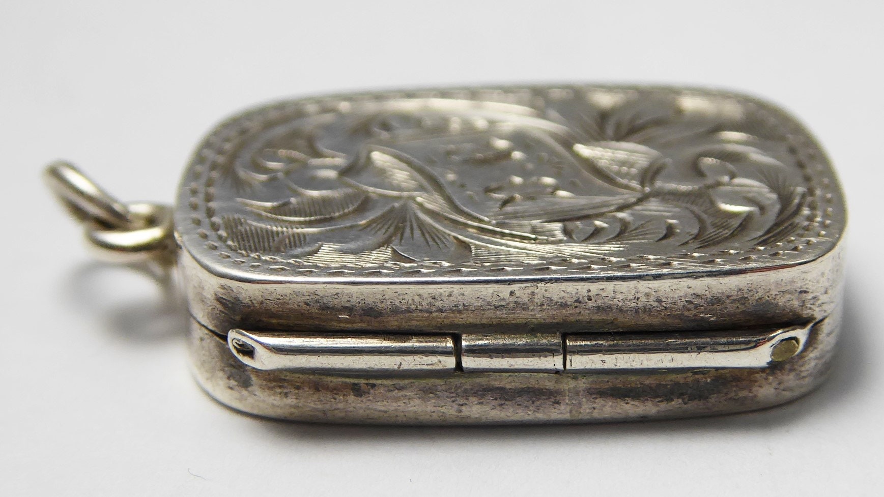 Antique Edwardian Bright Cut Sterling Silver Locket by Oetzmann & Co