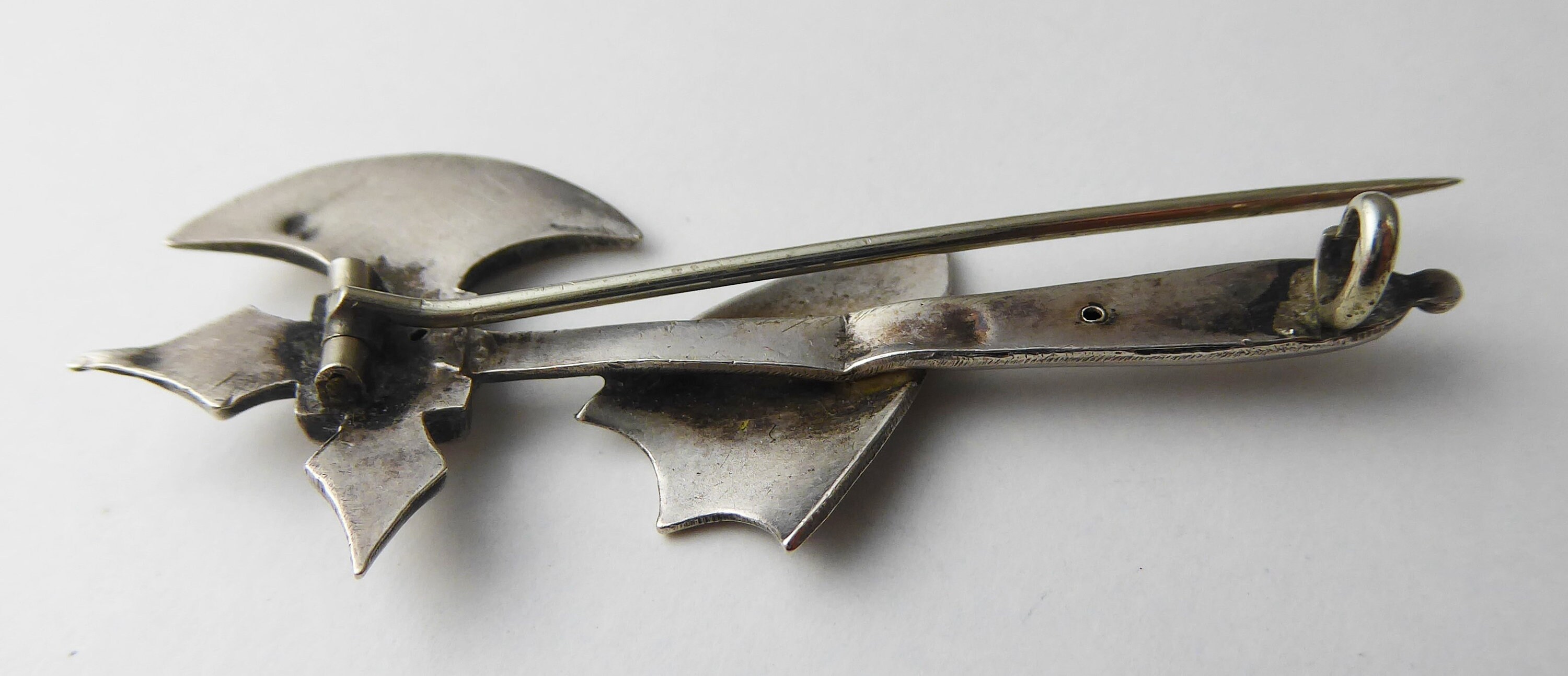 Antique Victorian Sterling Silver Axe Shield Brooch