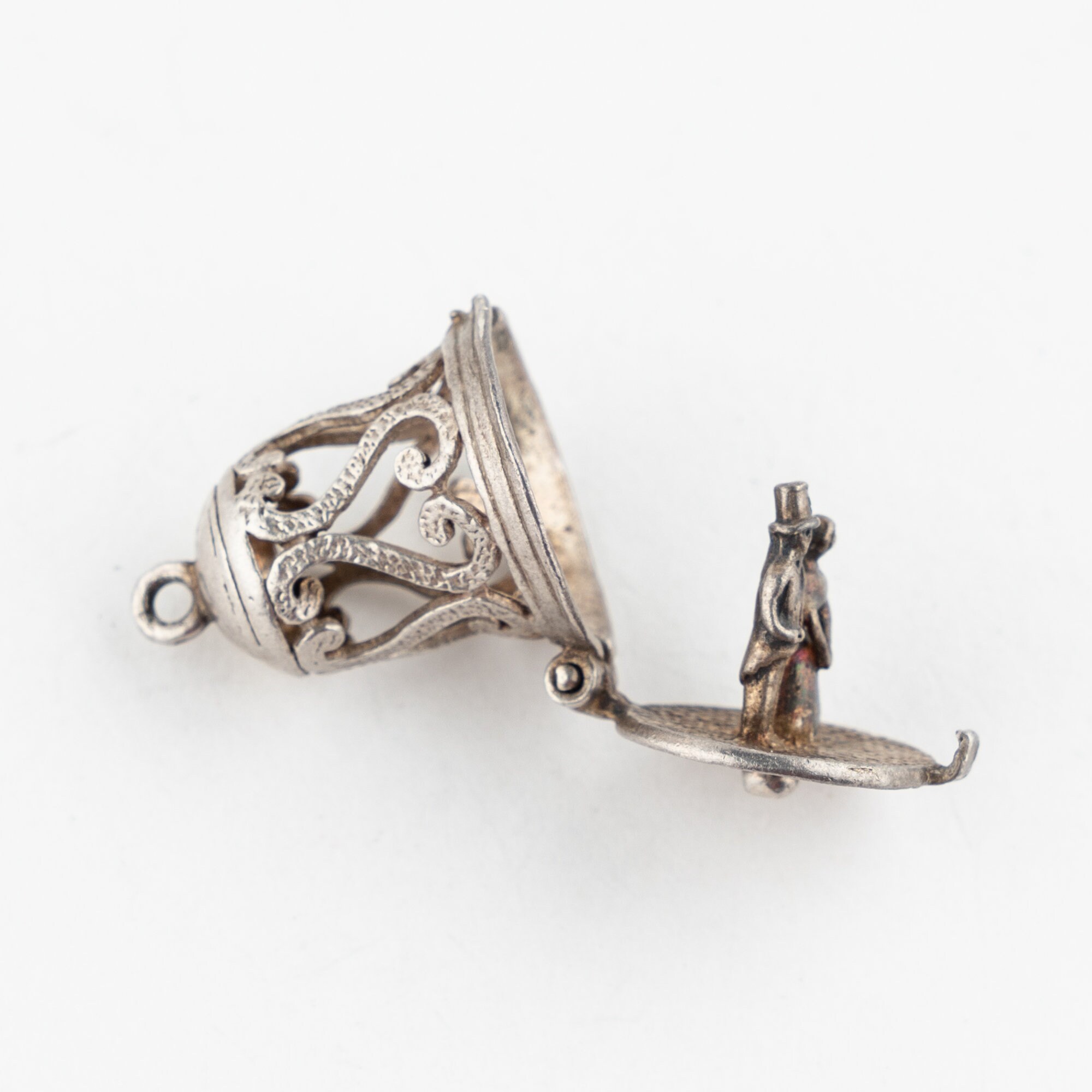 Vintage Sterling Silver Wedding Bell Bride & Groom Charm Pendant