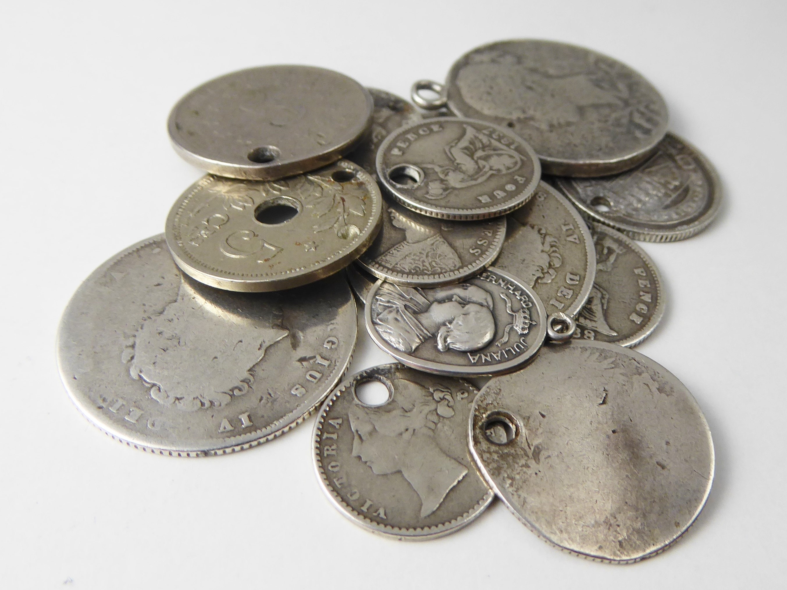 Job Lot Silver Coins / Victoria / George / Annas / 4d / Drilled / Sterling