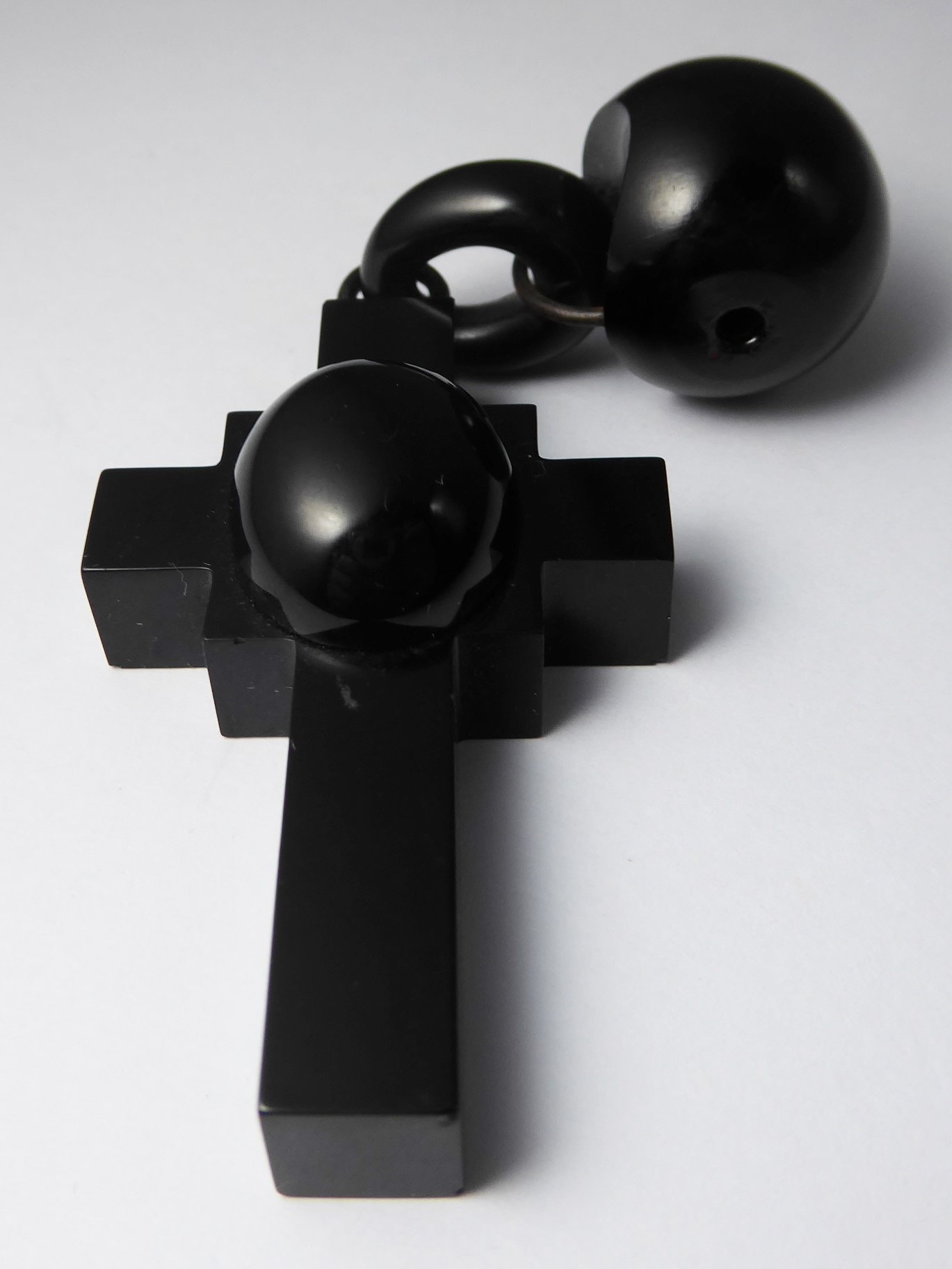 Antique Victorian Religious Crucifix Whitby Jet Mourning Cross Pendant