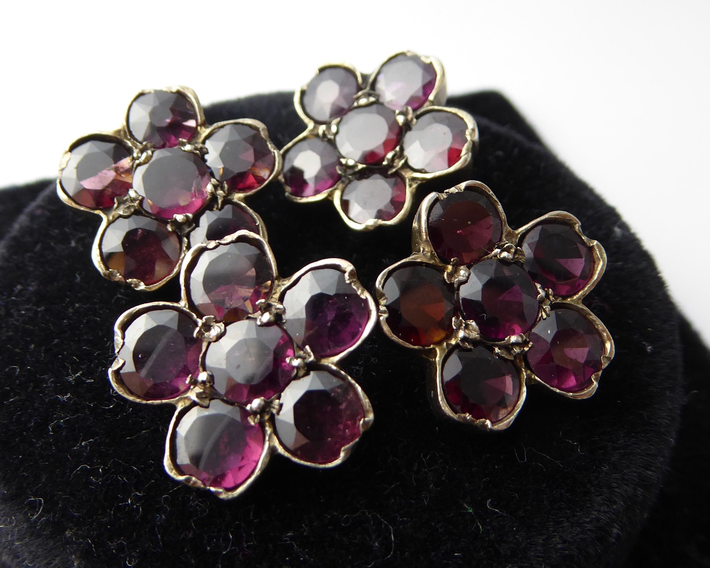 Antique Georgian Set of 4 Silver Garnet Buttons