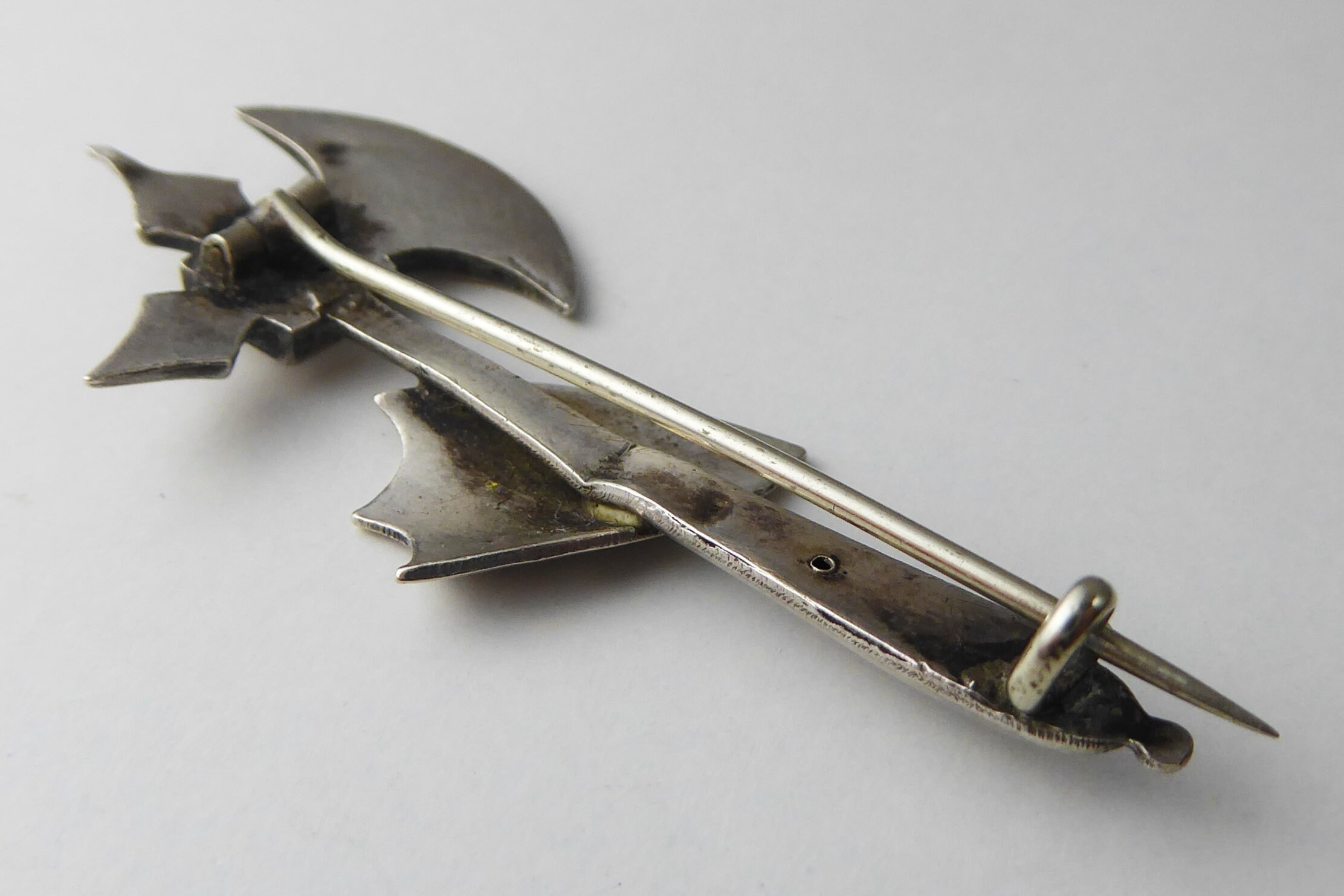 Antique Victorian Sterling Silver Axe Shield Brooch
