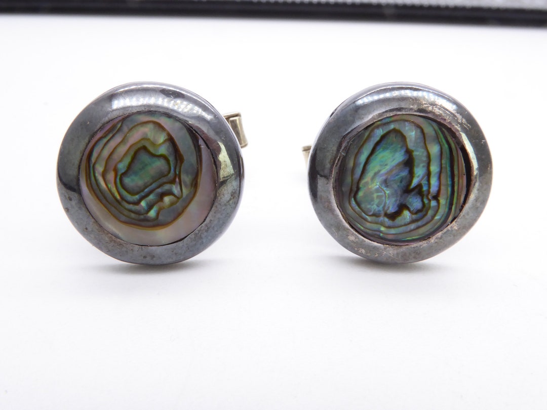 Vintage Mexico ESP Taxco Silver Abalone Cufflinks - Etsy