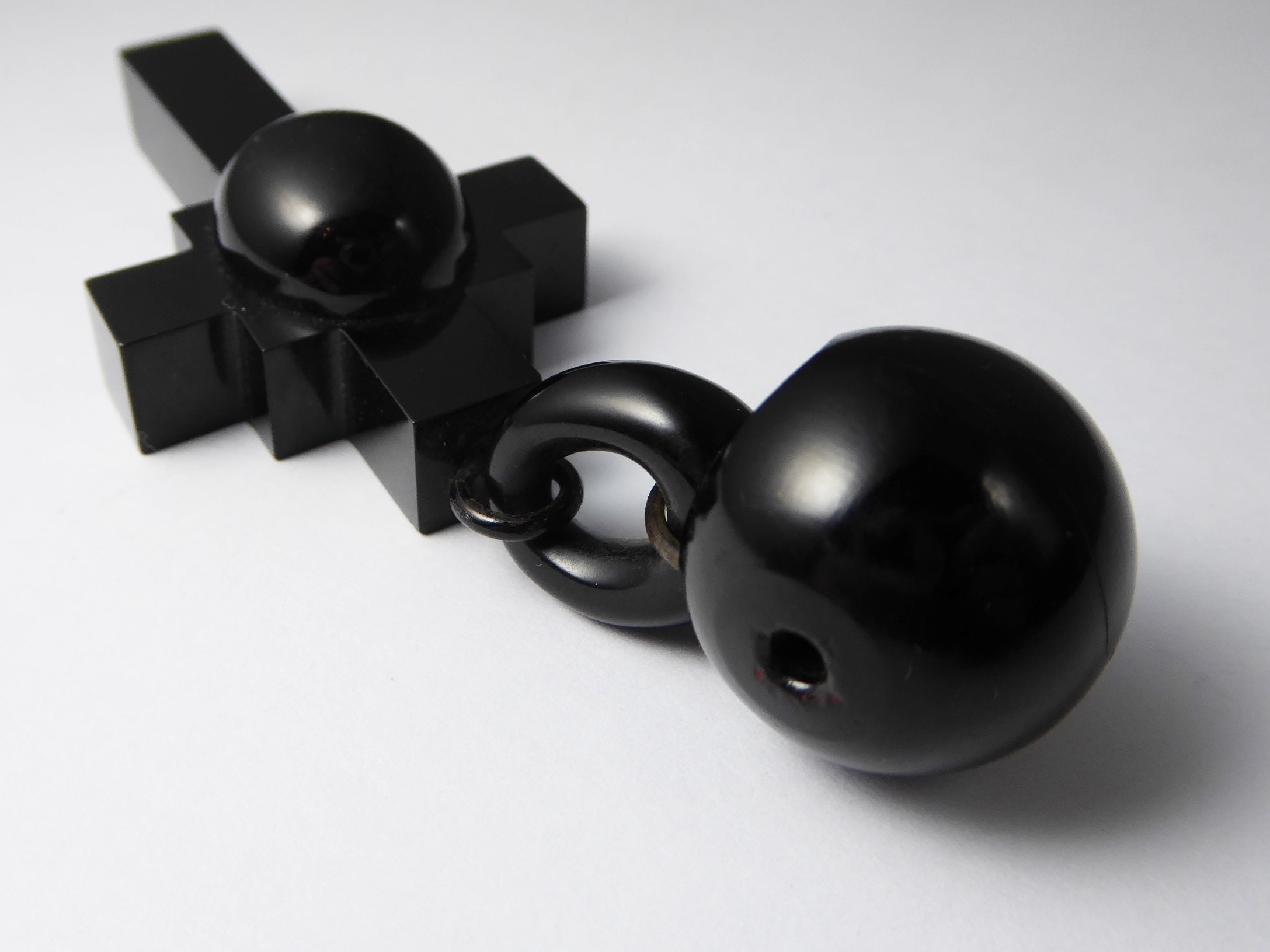 Antique Victorian Religious Crucifix Whitby Jet Mourning Cross Pendant