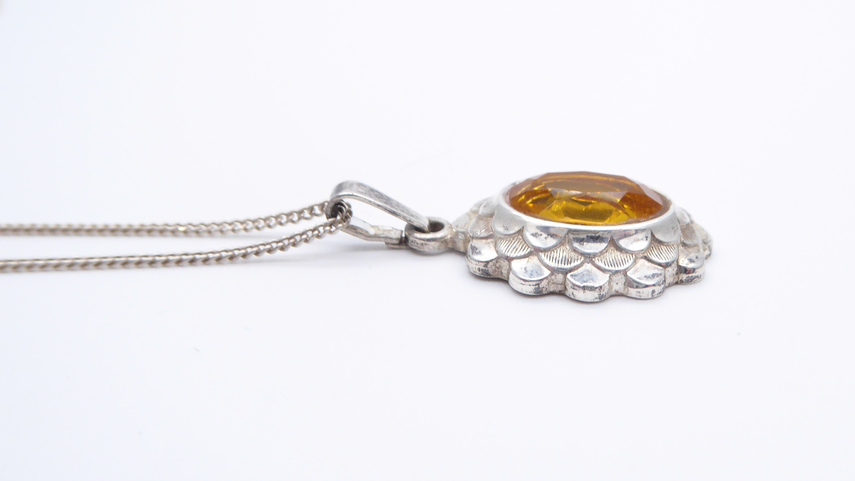 Vintage Andreas Daub Sterling Silver & Citrine Paste Pendant Necklace