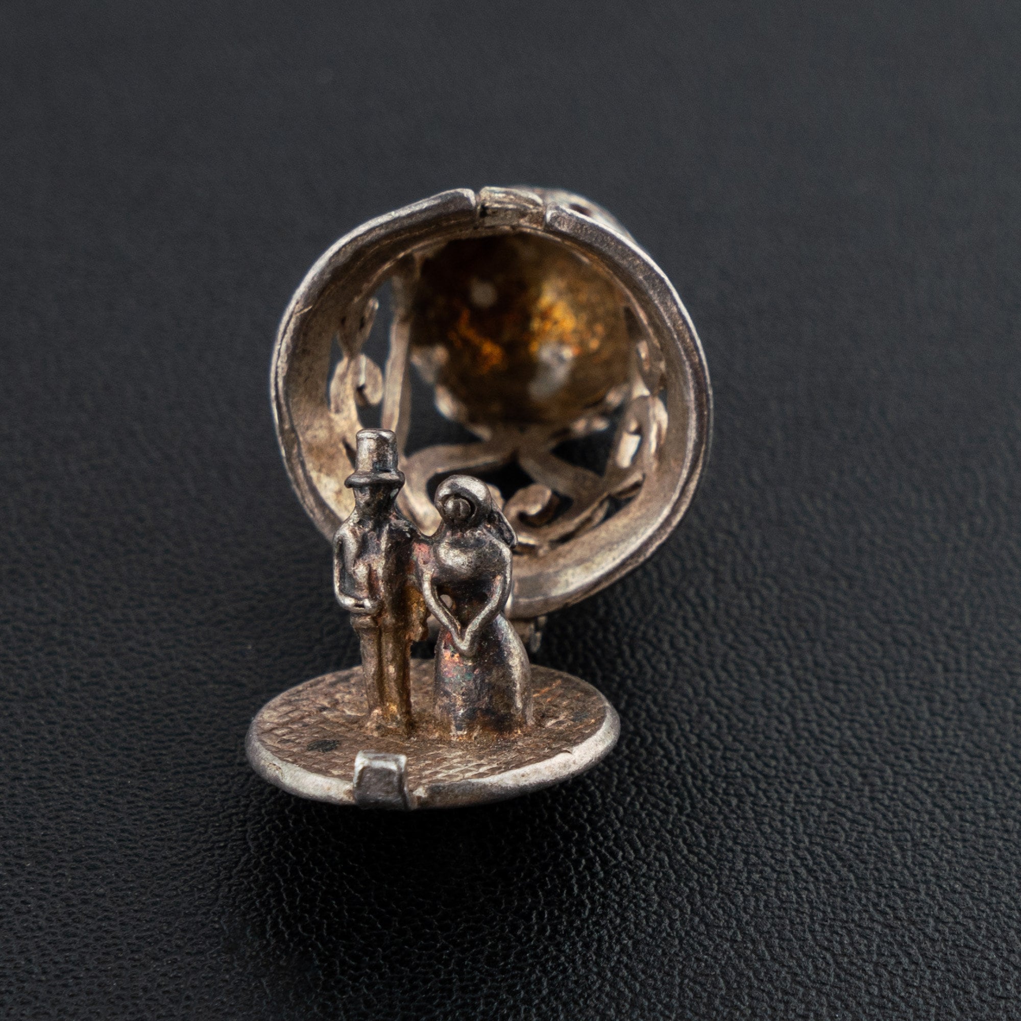 Vintage Sterling Silver Wedding Bell Bride & Groom Charm Pendant